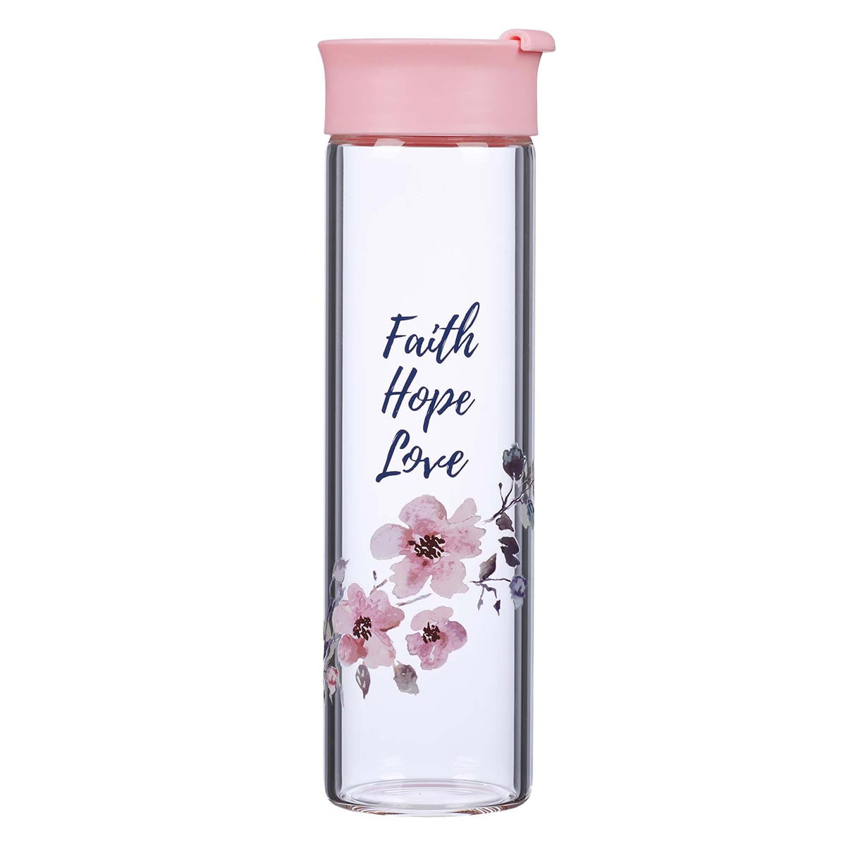 Faith Hope Love Glass Water Bottle in Pink - 1 Corinthians 13:13 ...