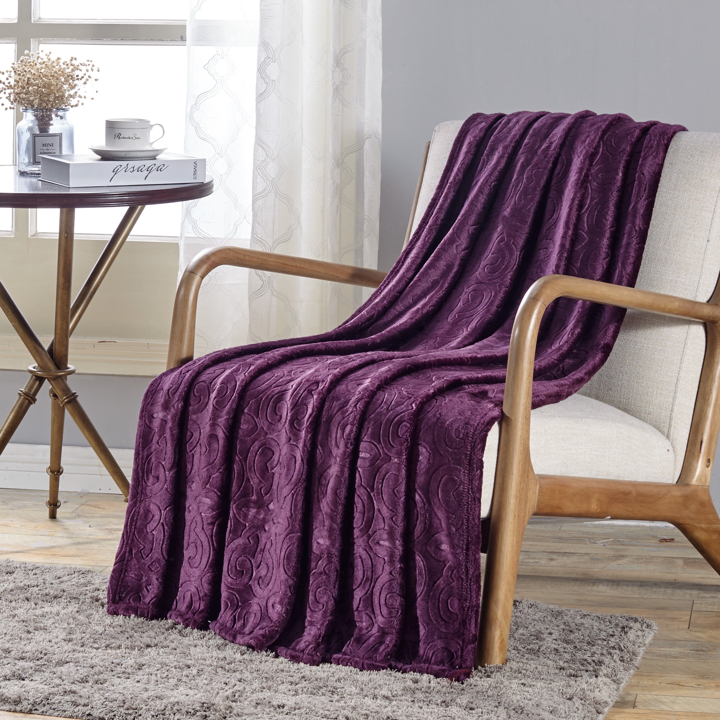 Faith, Hope, Love Home Décor Damask Embossed Ultra Lush Throw Blanket (50" x 60") - Plum ...