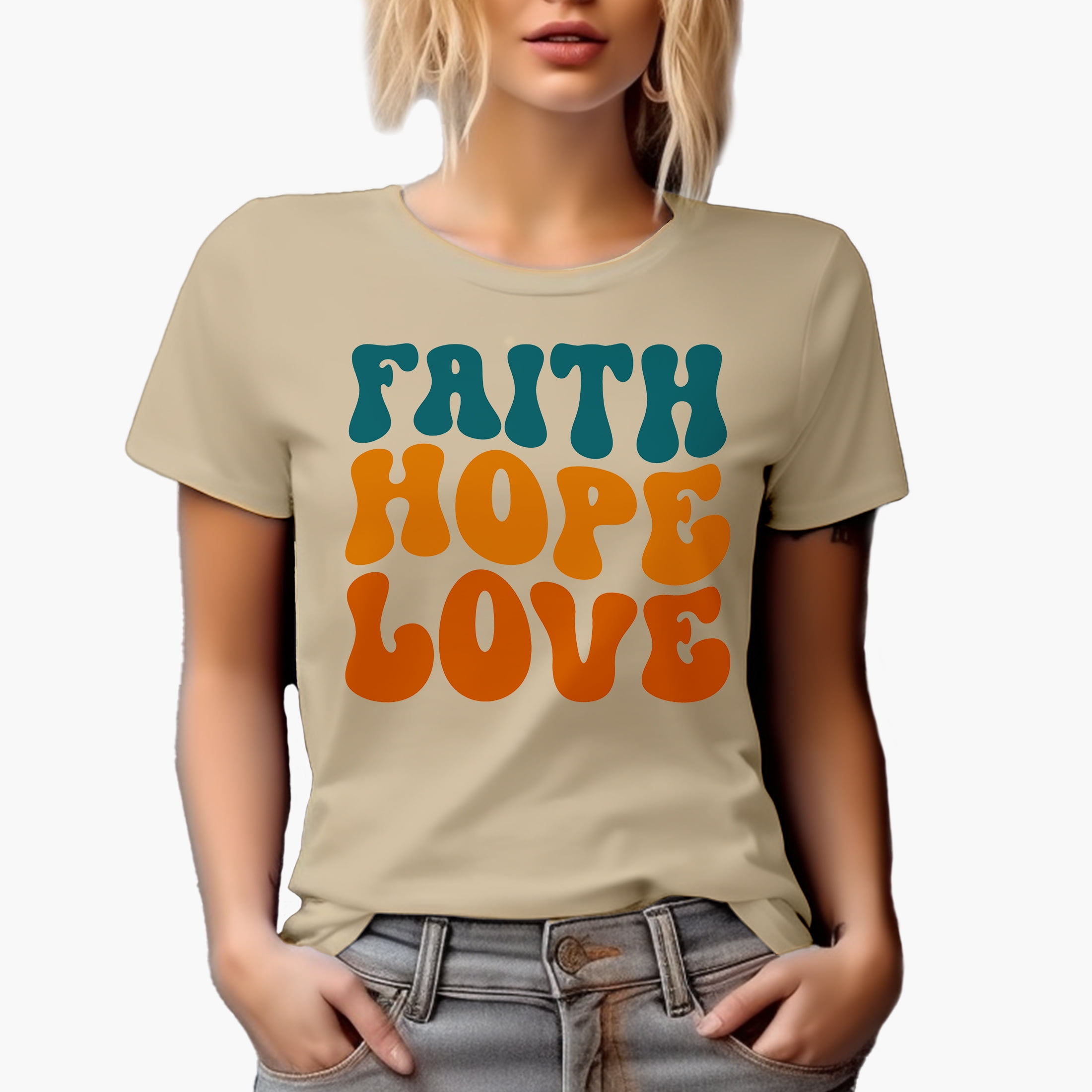 Faith, Hope, Love, Inspirational Christian Themed, Groovy Retro Wavy ...