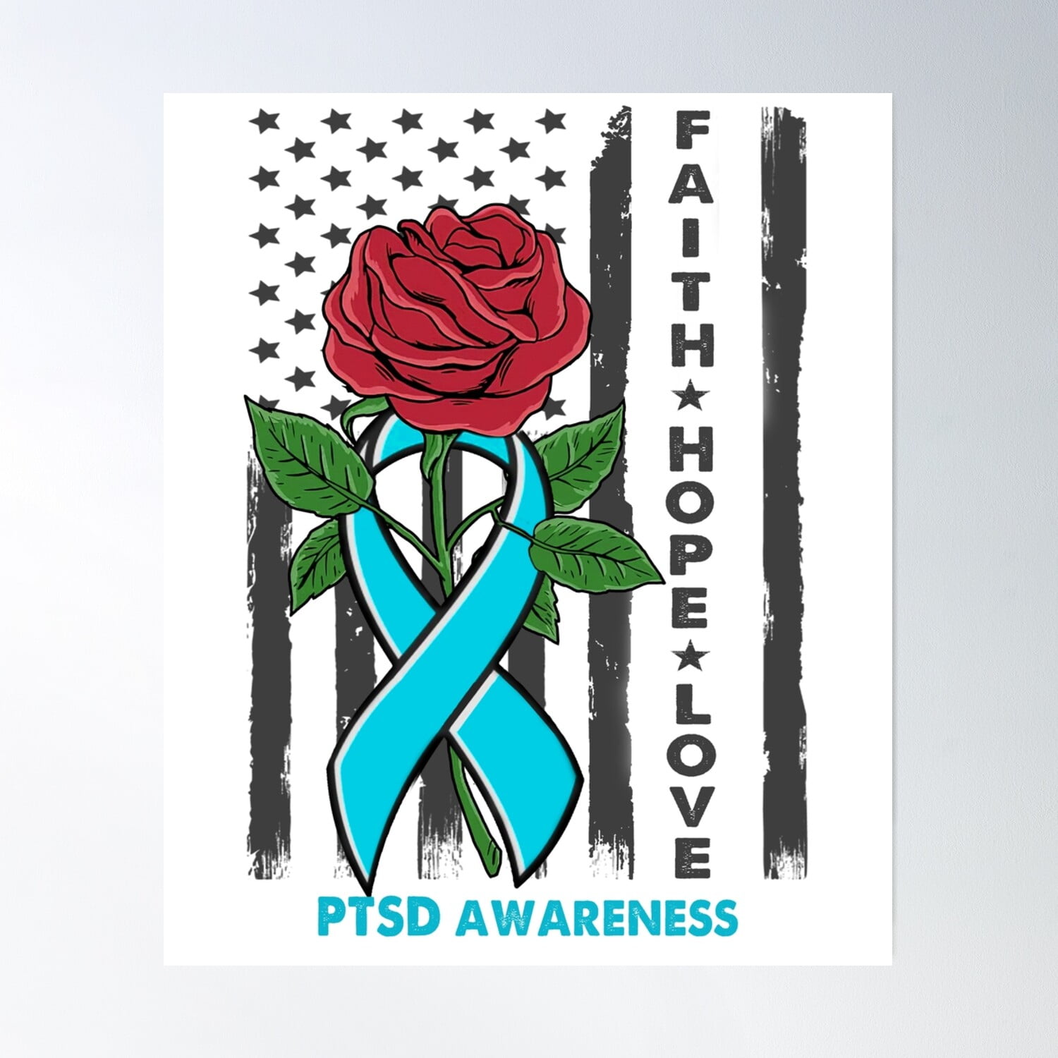 Faith Hope Love Ptsd Awareness American Flag Poster Wall Art, Modern ...