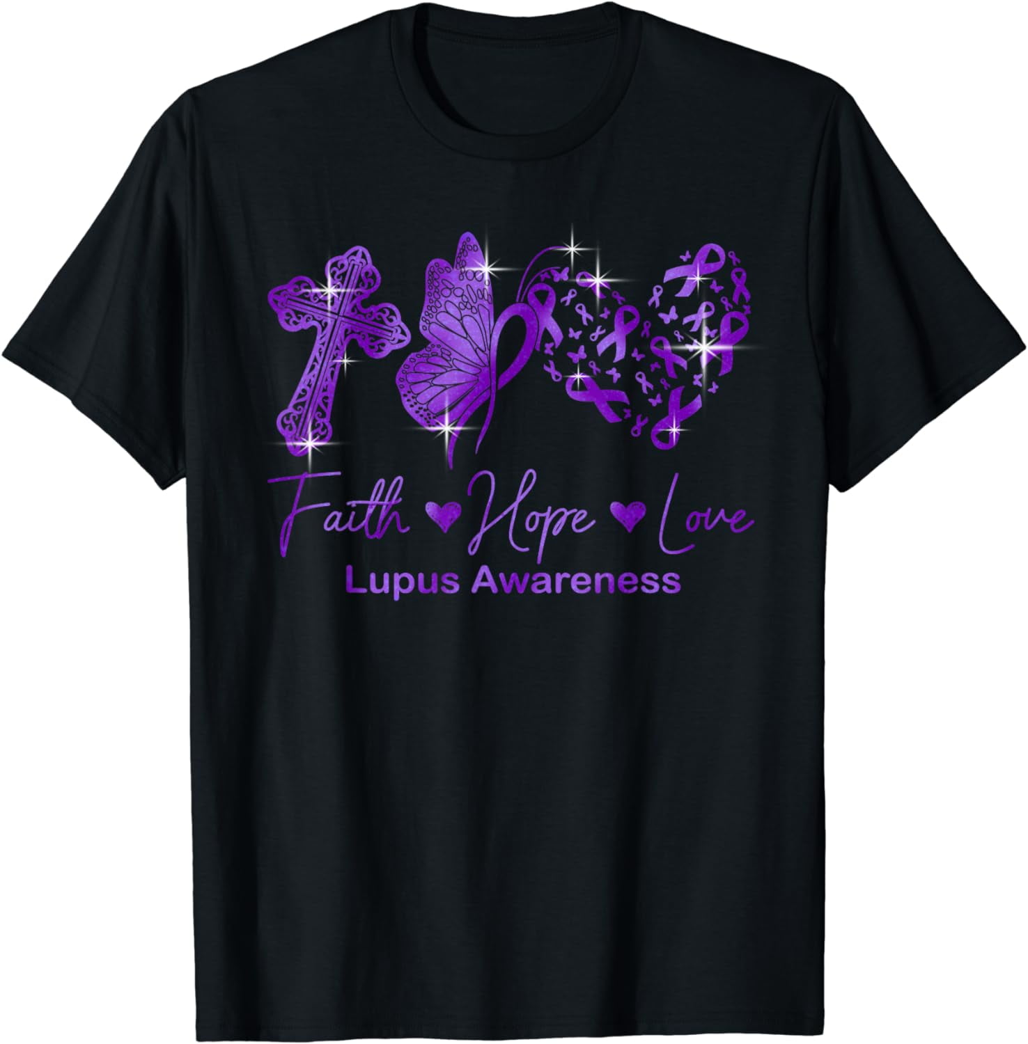 Faith Hope Love Purple Ribbon Lupus Awareness T-Shirt - Walmart.com
