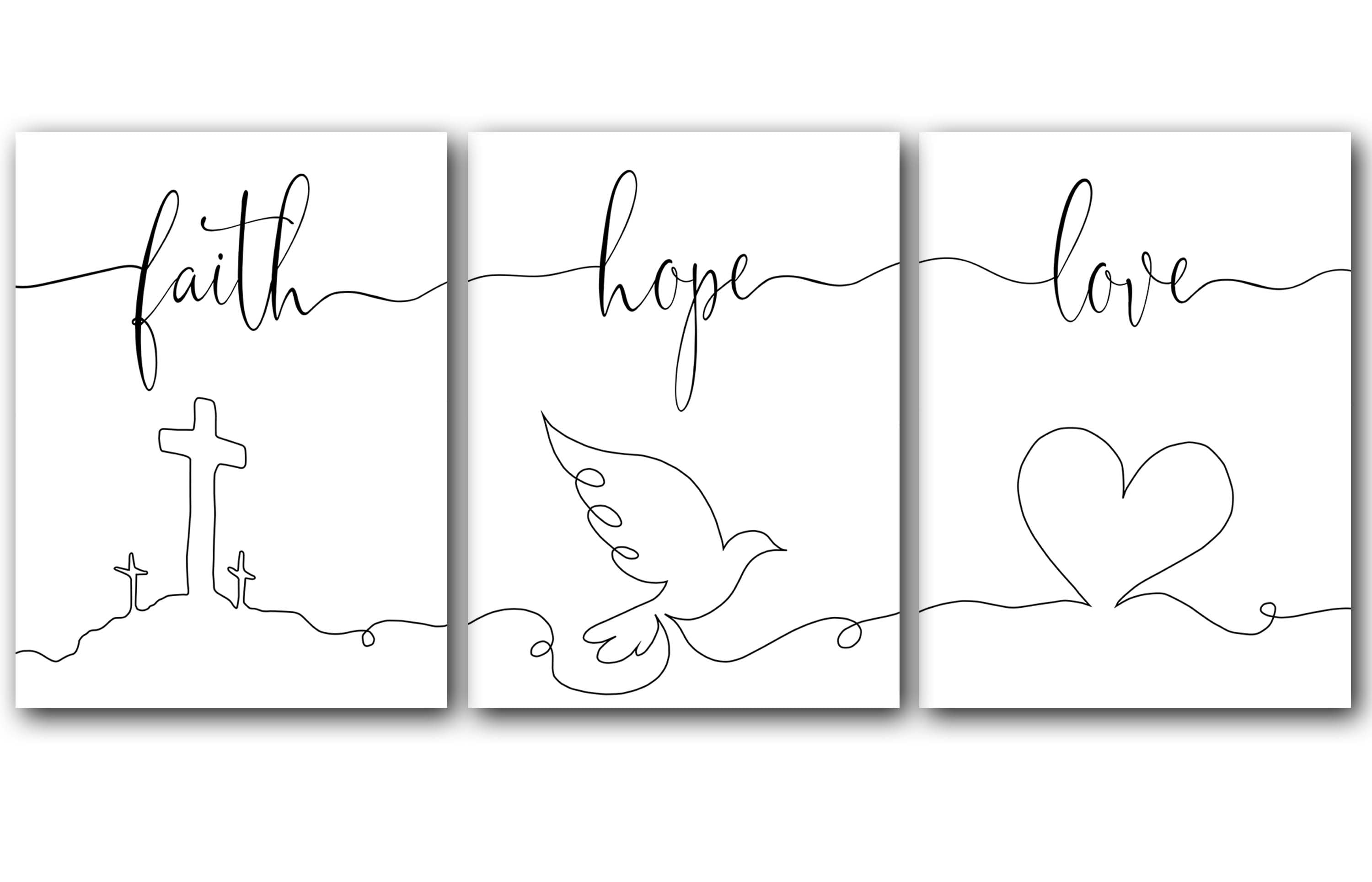 Faith Hope Love Set of 3 Posters, Romantic Posters, Set of 3 Poster ...