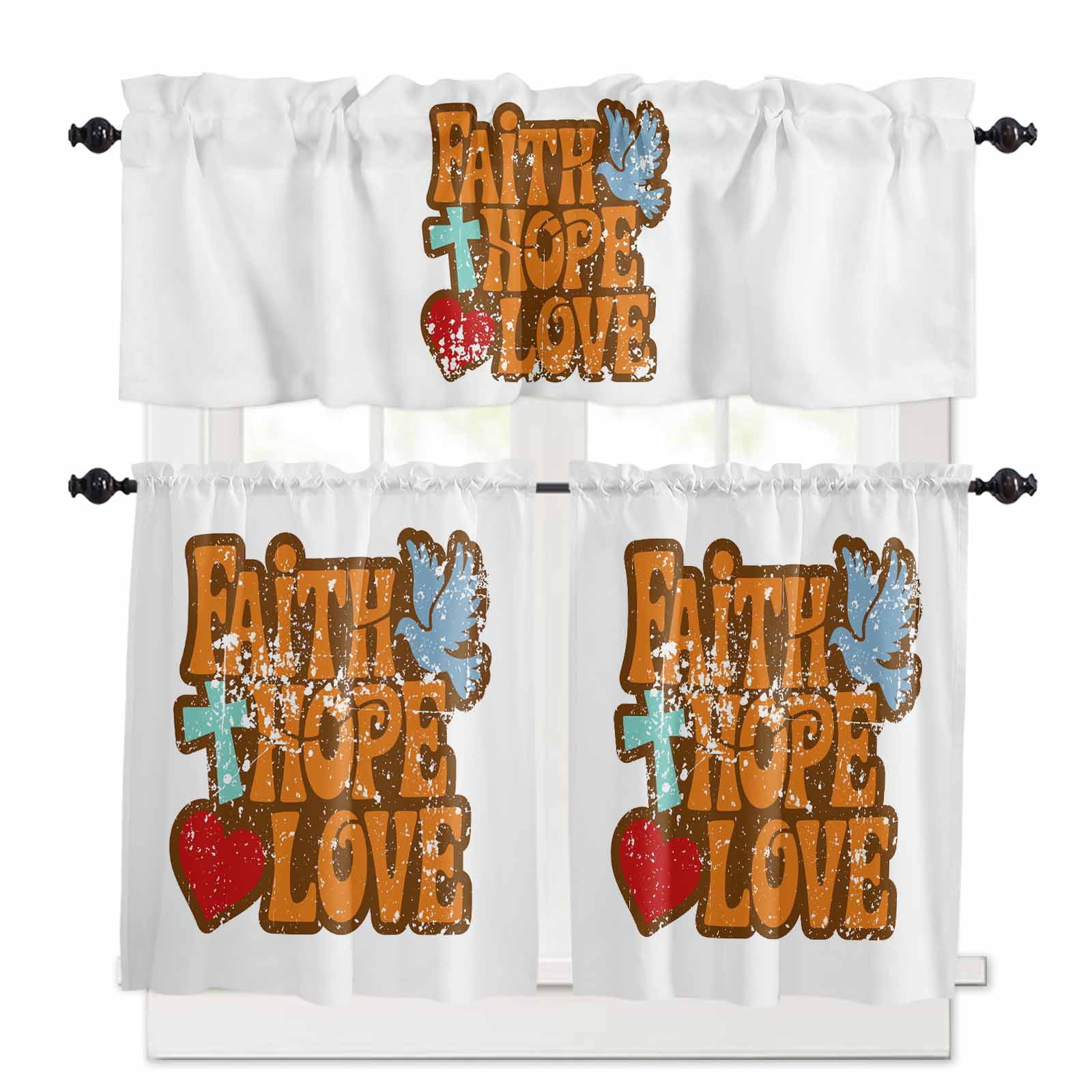 Faith Hope Love Window Curtains Valance Set of 3 Pigeon Love Heart ...