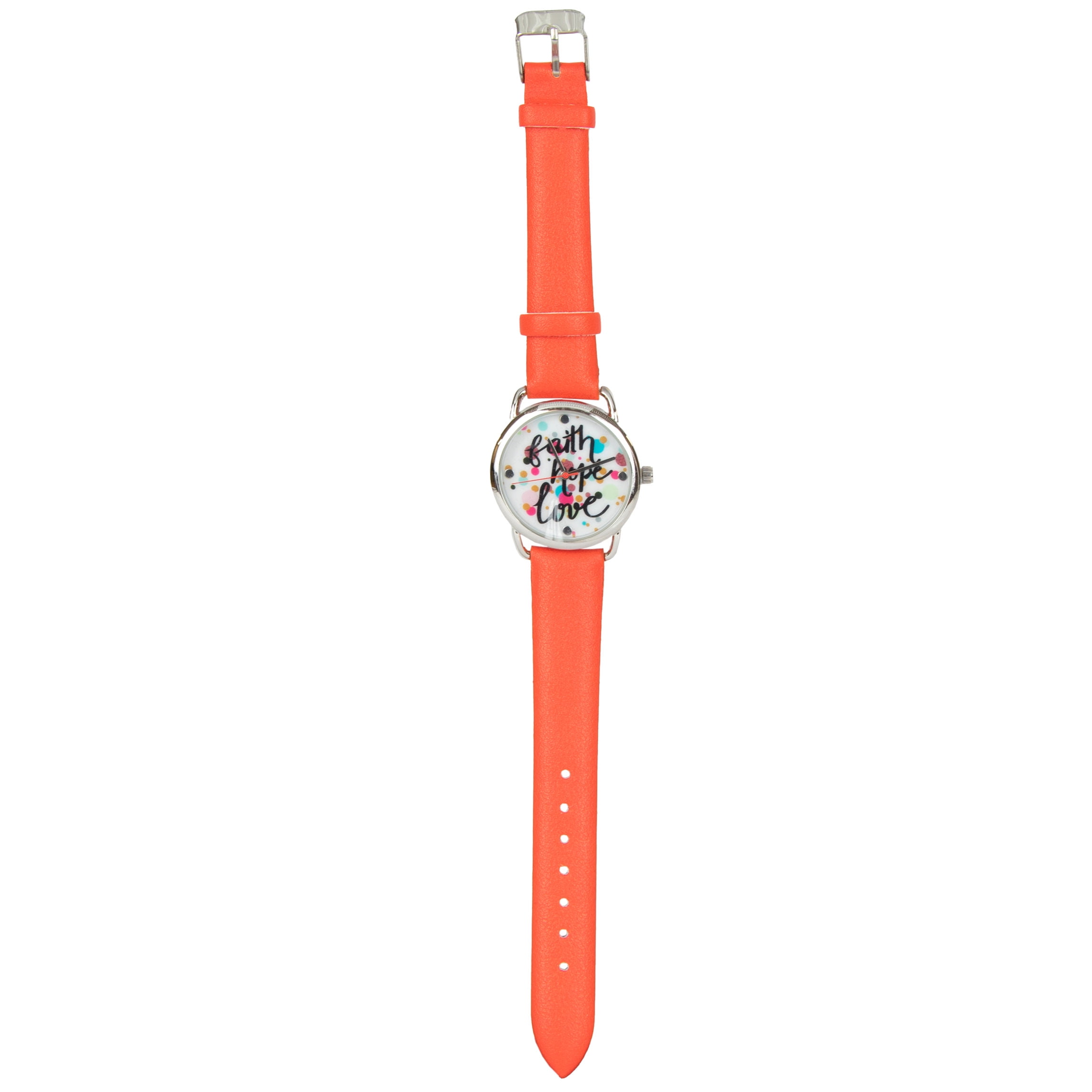 Faith Hope Love Women's Quartz Analog Watch with Orange Faux Leather ...