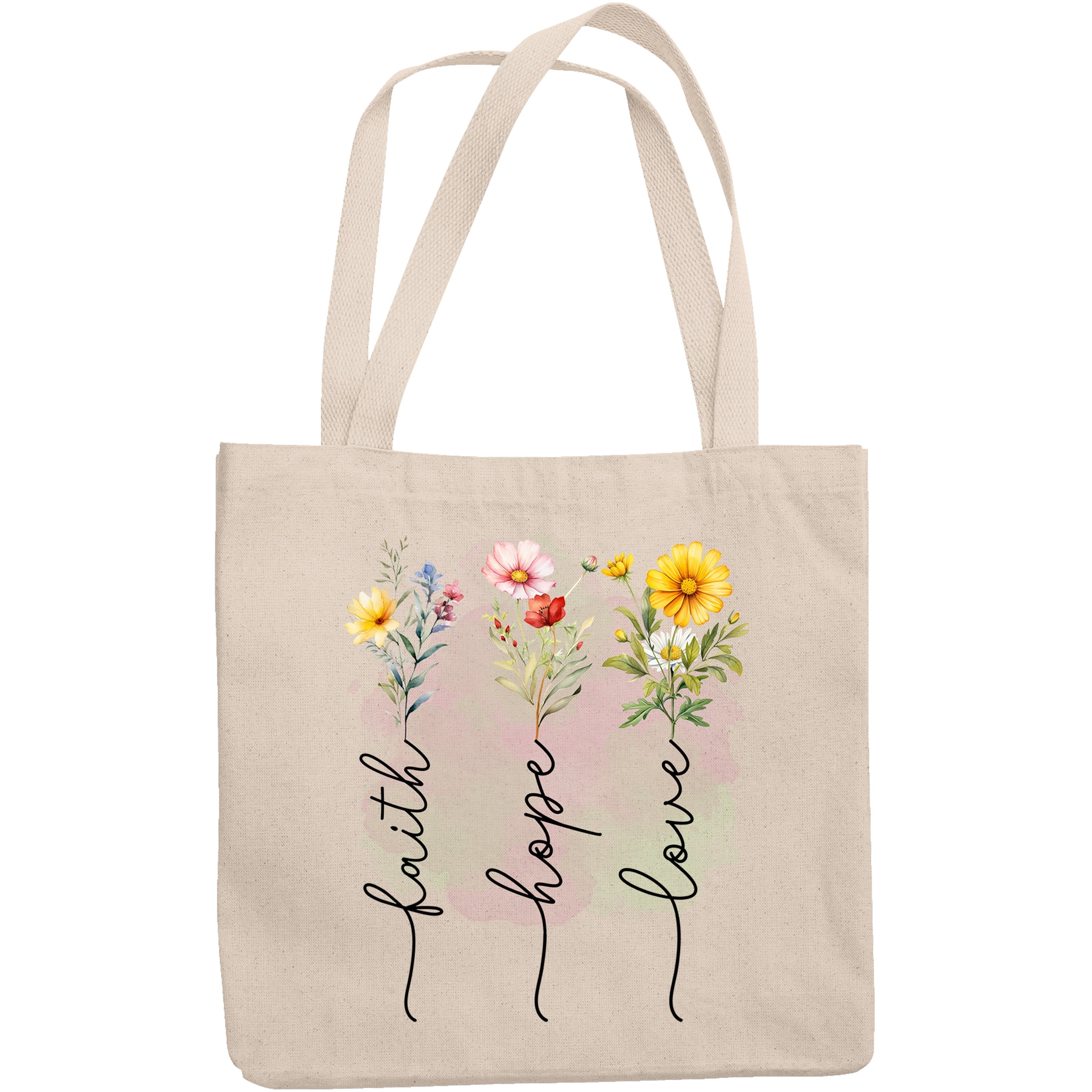 Faith, Hope, Love in Handwritten Font with Flowers Art Merch Gift, 12oz ...