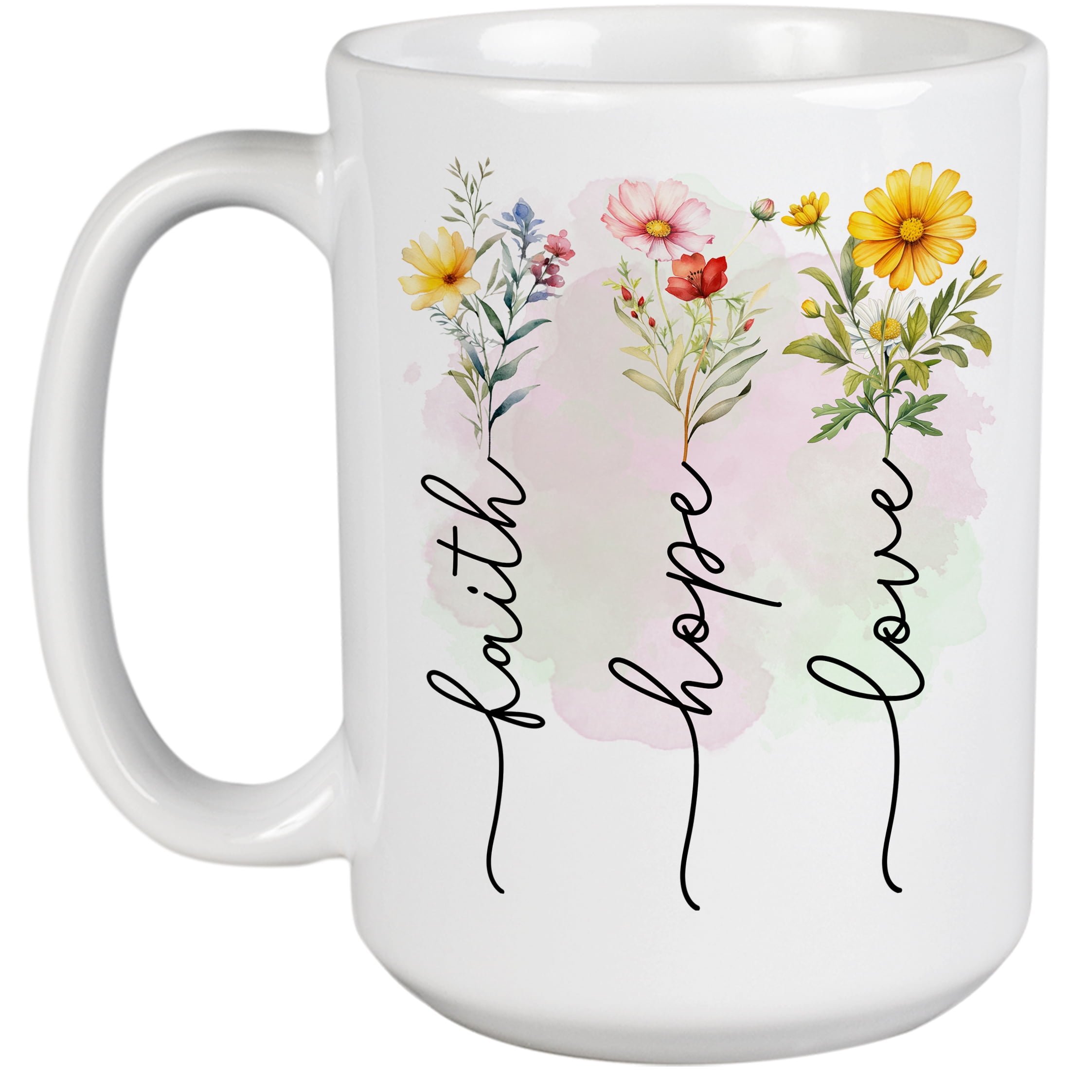 Faith, Hope, Love in Handwritten Font with Flowers Art Merch Gift ...