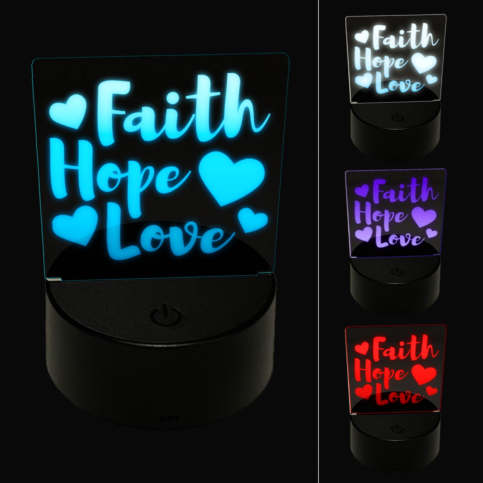 Faith Hope Love with Hearts LED Night Light Sign 3D Illusion Desk ...