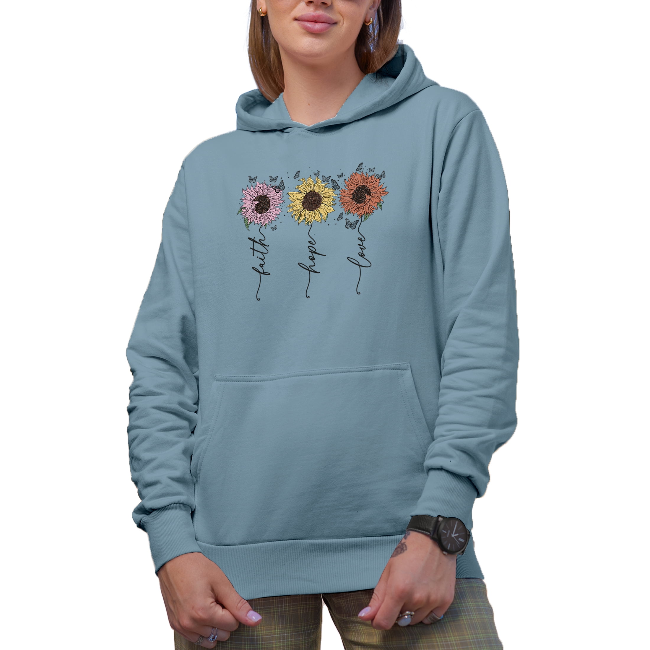 Faith, Hope, Love with Retro Sunflowers & Butterflies Art Merch Gift ...