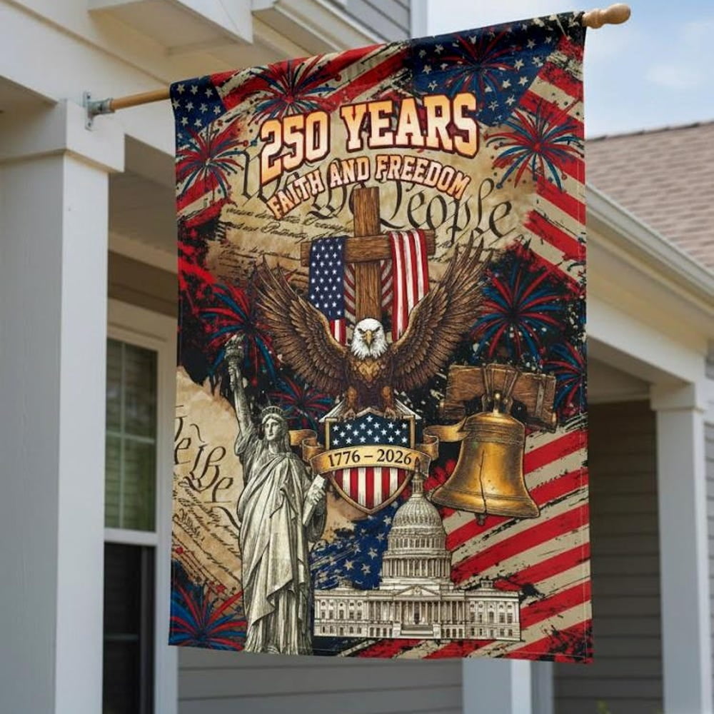 Faith Independence America 250 Years Eagle Cross Flag 28x40 POLE NOT ...