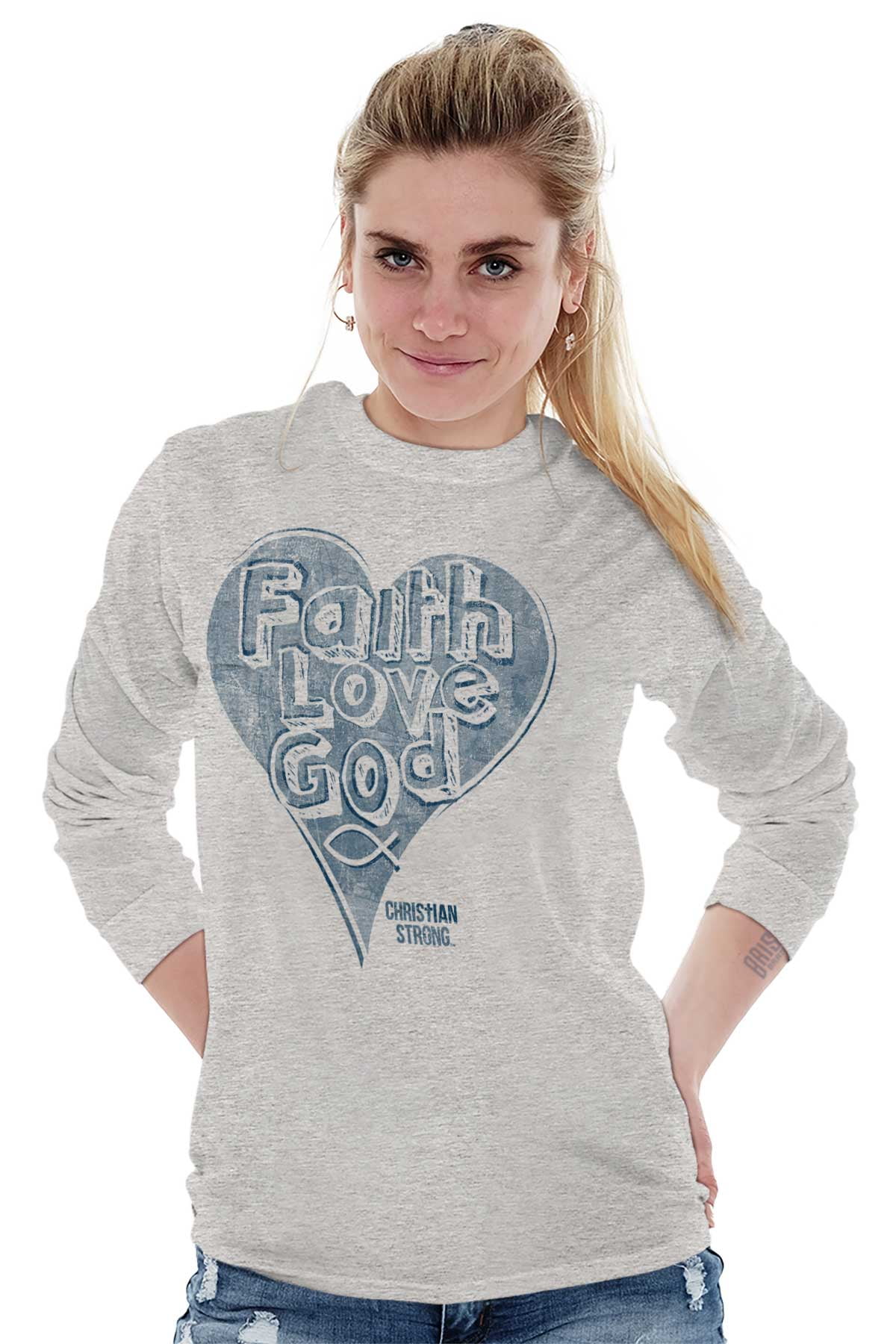 Faith Love God Heart Christian Women Plus Size Long Sleeve Tee Brisco Brands 2X - Walmart.com