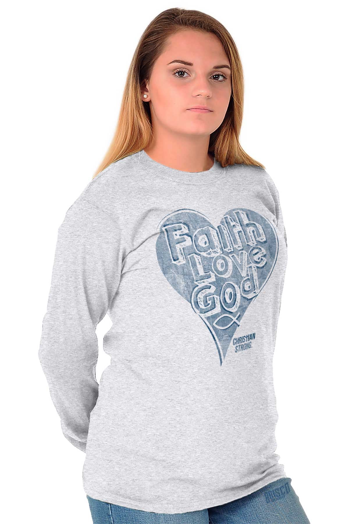 Faith Love God Heart Christian Women's Long Sleeve T Shirt Brisco Brands X - Walmart.com