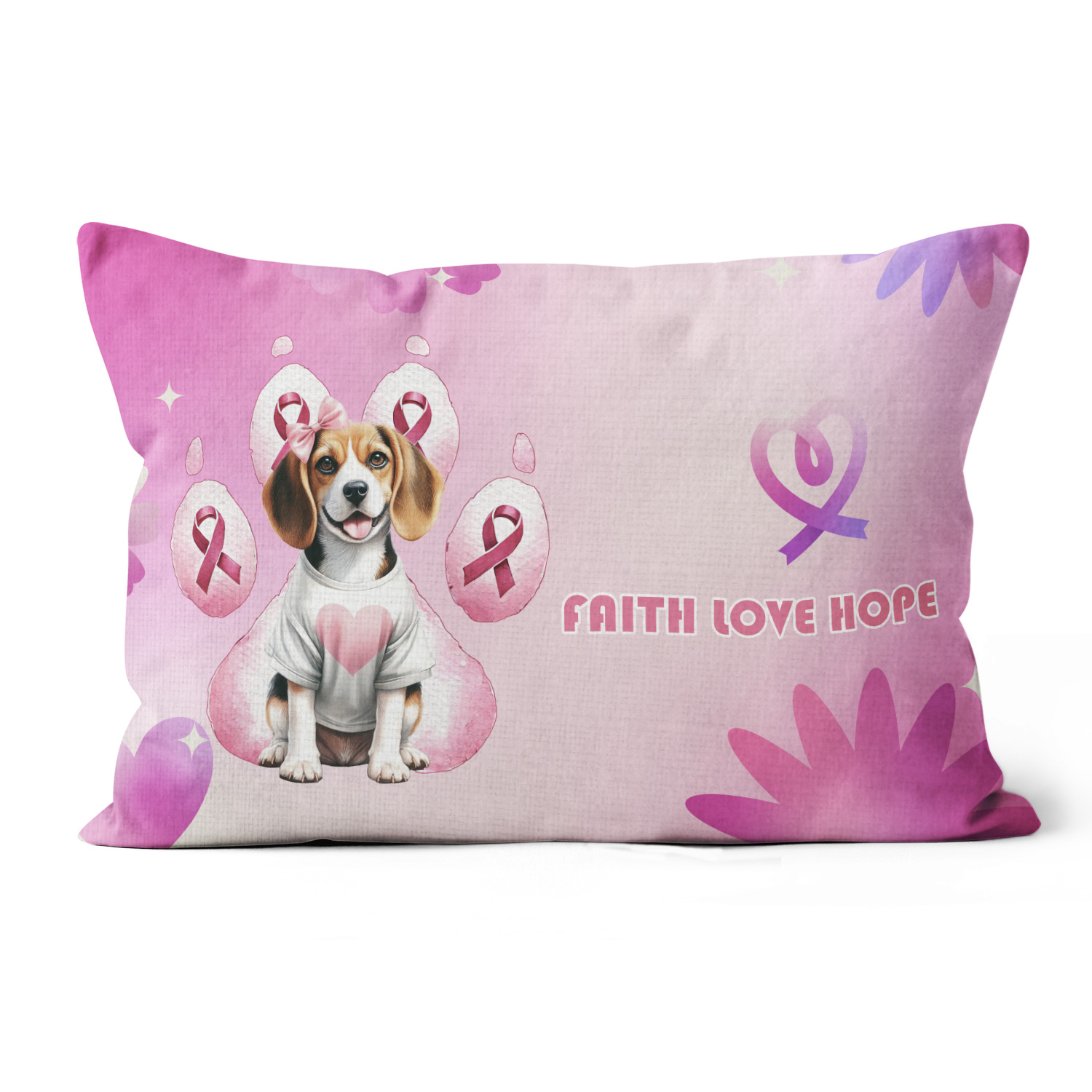 Faith Love Hope Beagle Breast Cancer Awareness Survivor Pillow Cushion ...