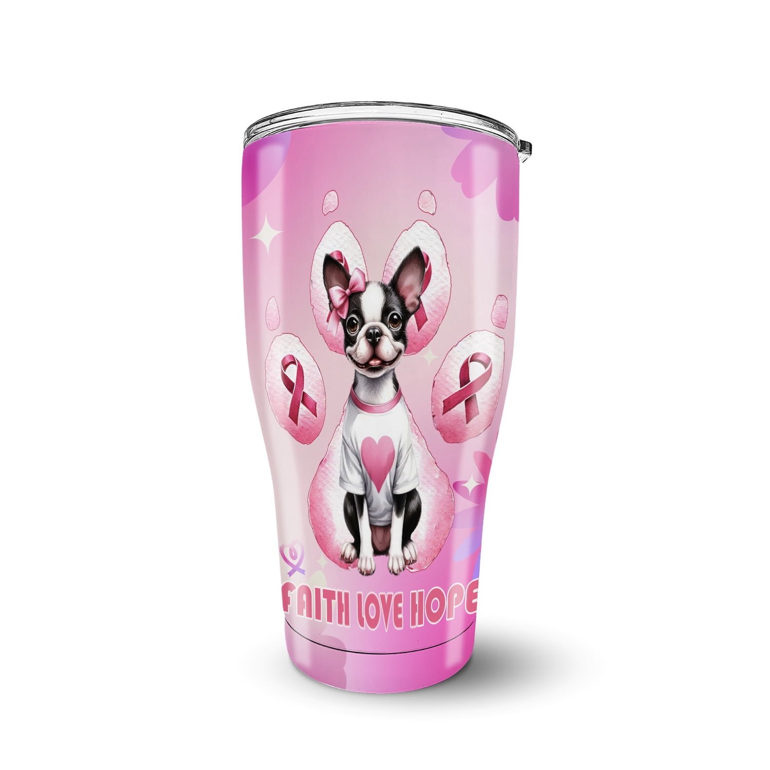Faith Love Hope Boston Terrier Breast Cancer Awareness Survivor 30oz ...