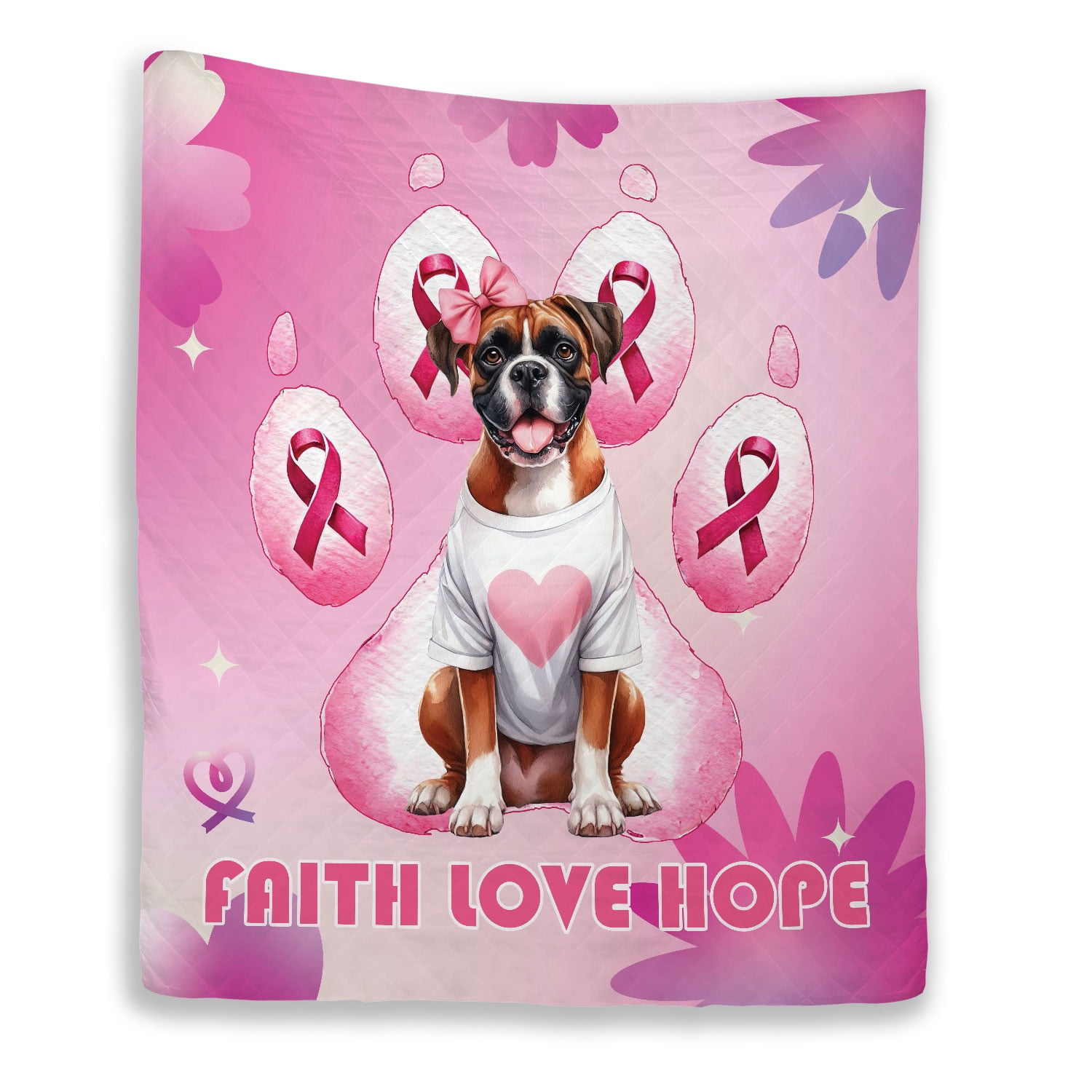 Faith Love Hope Boxer Breast Cancer Awareness Survivor Quilt Blanket ...