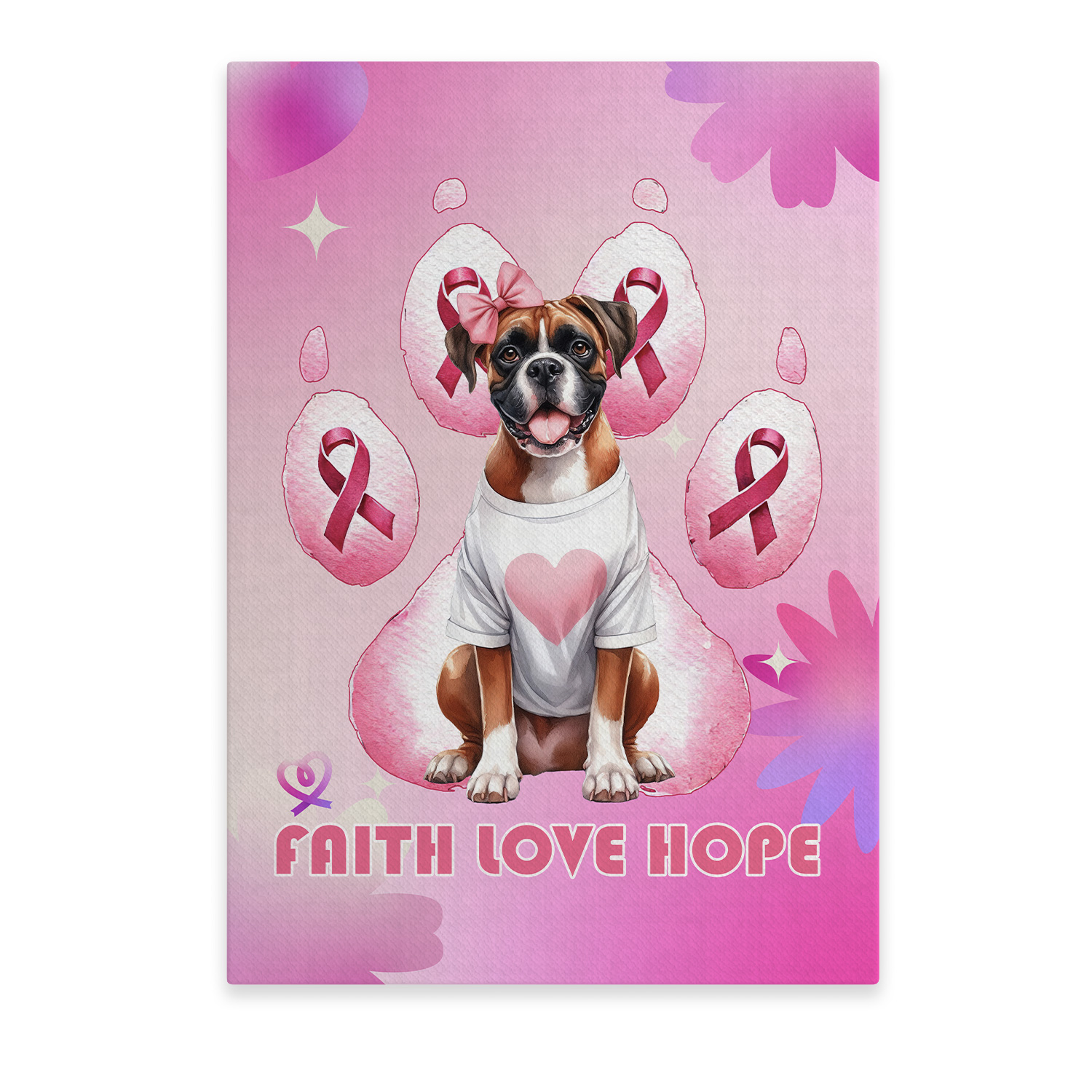 Faith Love Hope Boxer Breast Cancer Awareness Survivor Vertical Matte ...