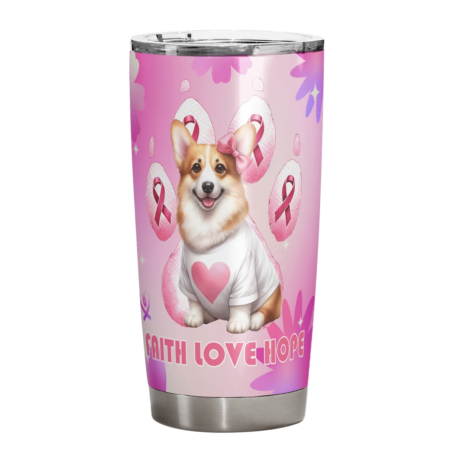 Faith Love Hope Corgi Breast Cancer Awareness Survivor 20oz Stainless ...