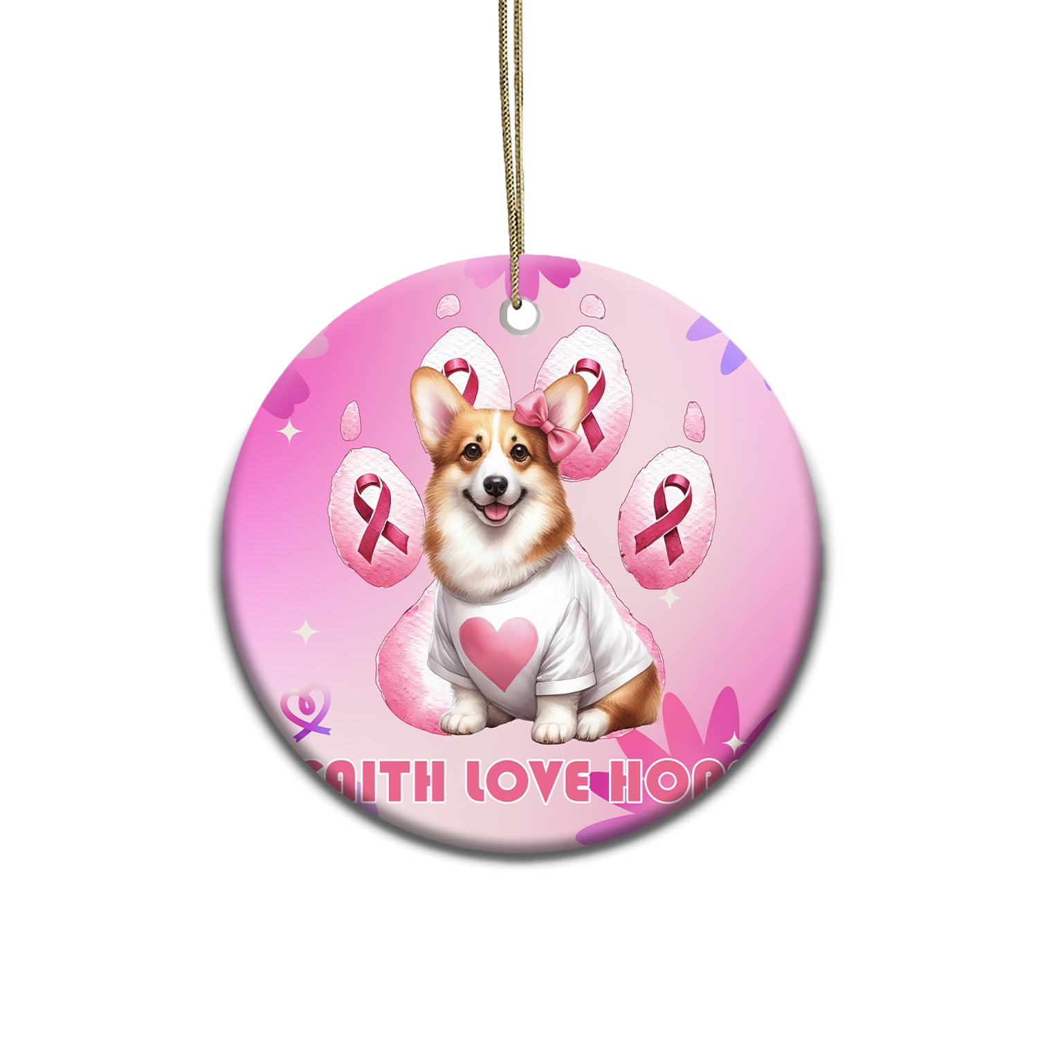 Faith Love Hope Corgi Breast Cancer Awareness Survivor Ceramic Round ...