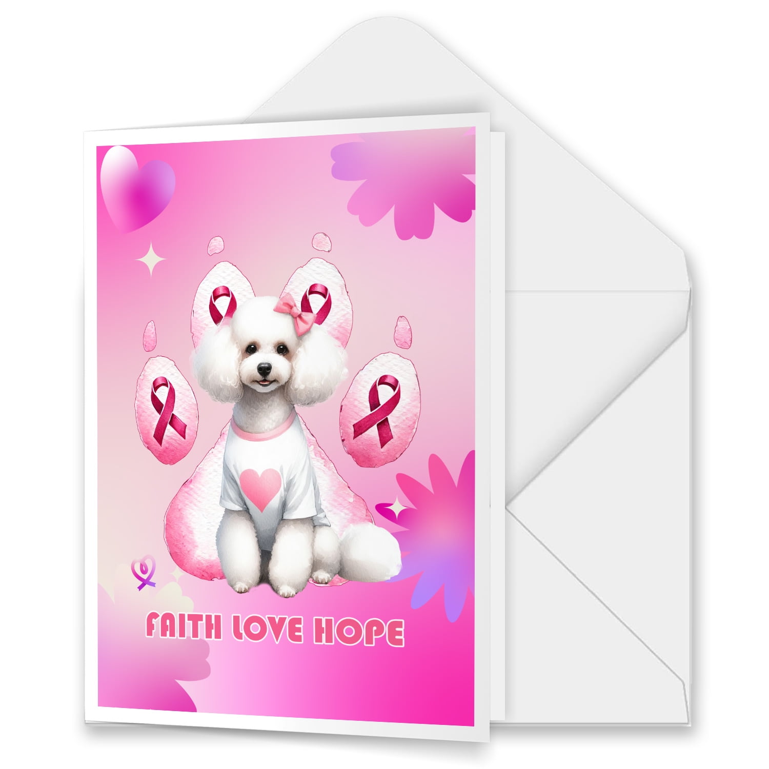 Faith Love Hope Poodle Breast Cancer Awareness Survivor 5x7in Folded ...