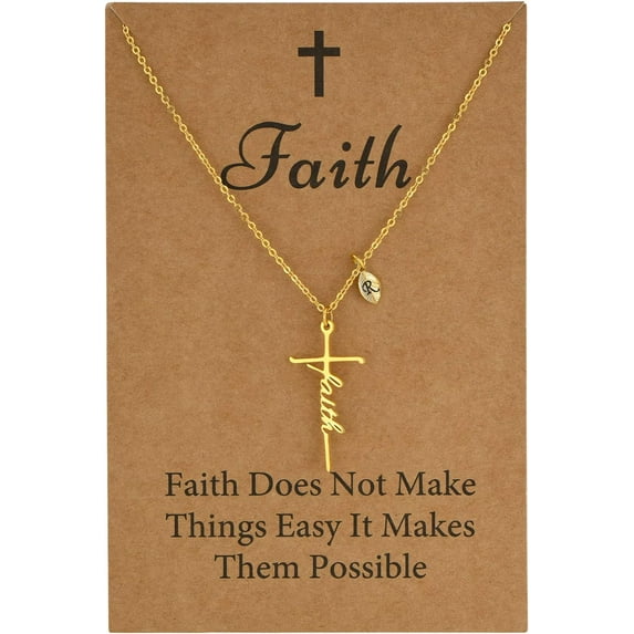 Faith Necklace for Women, Initial Christian Cross Necklaces, 18K Gold ...
