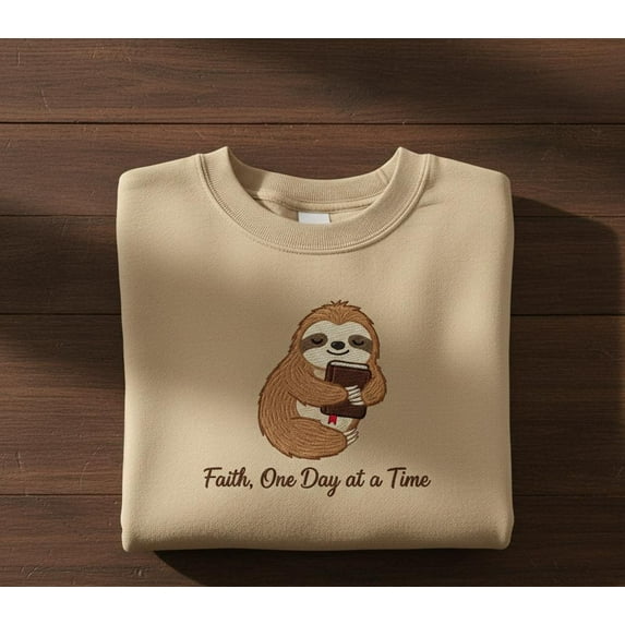 Faith One Day at a Time Embroidered Sweatshirt Cute Sloth Christian ...