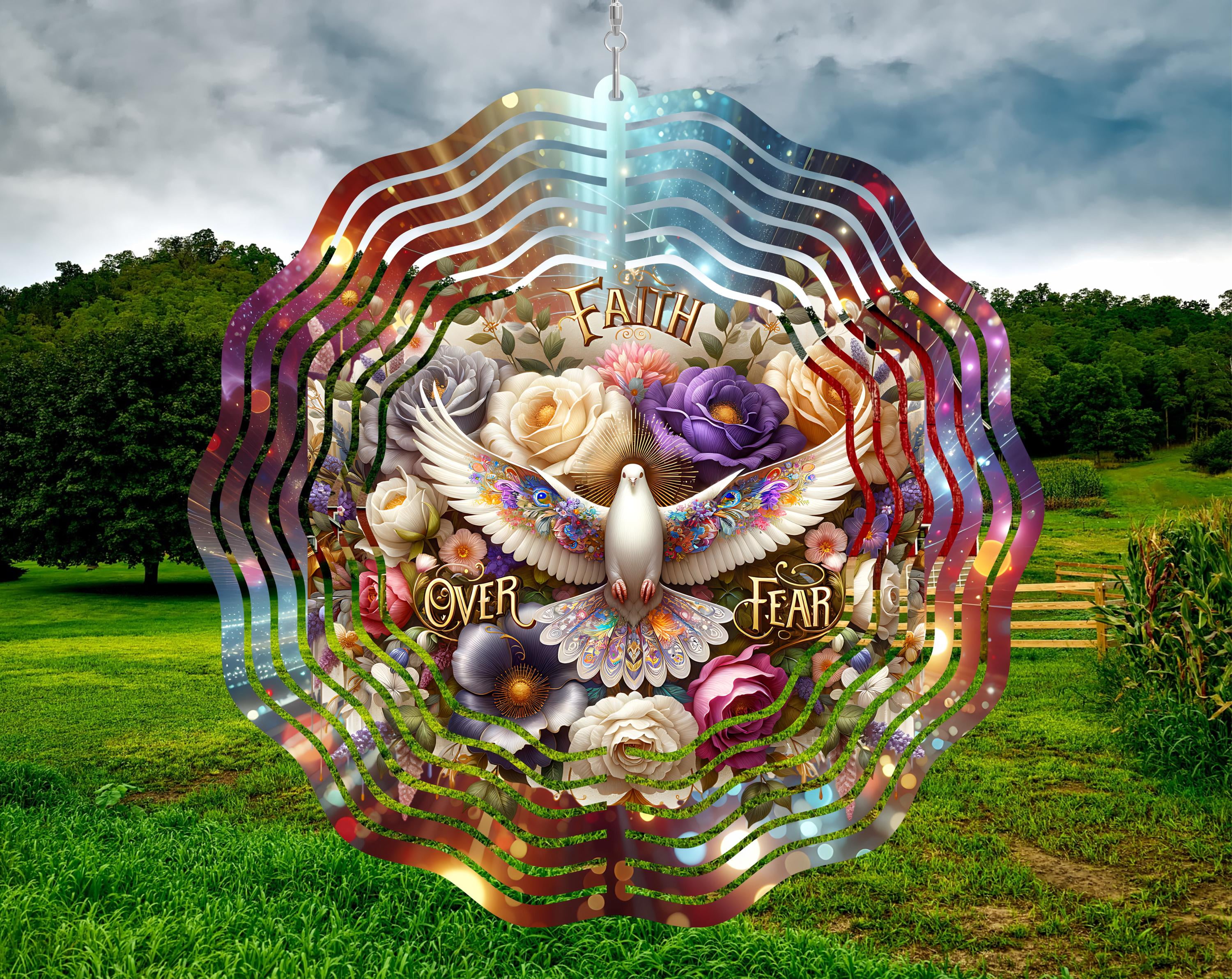 Faith Over Fear 3D Wind Spinner Dove Floral Kinetic Garden Art ...