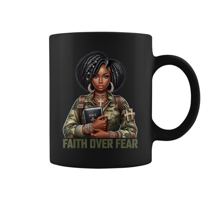 Faith Over Fear Christian Camo African American Afro Women Coffee Mugs ...