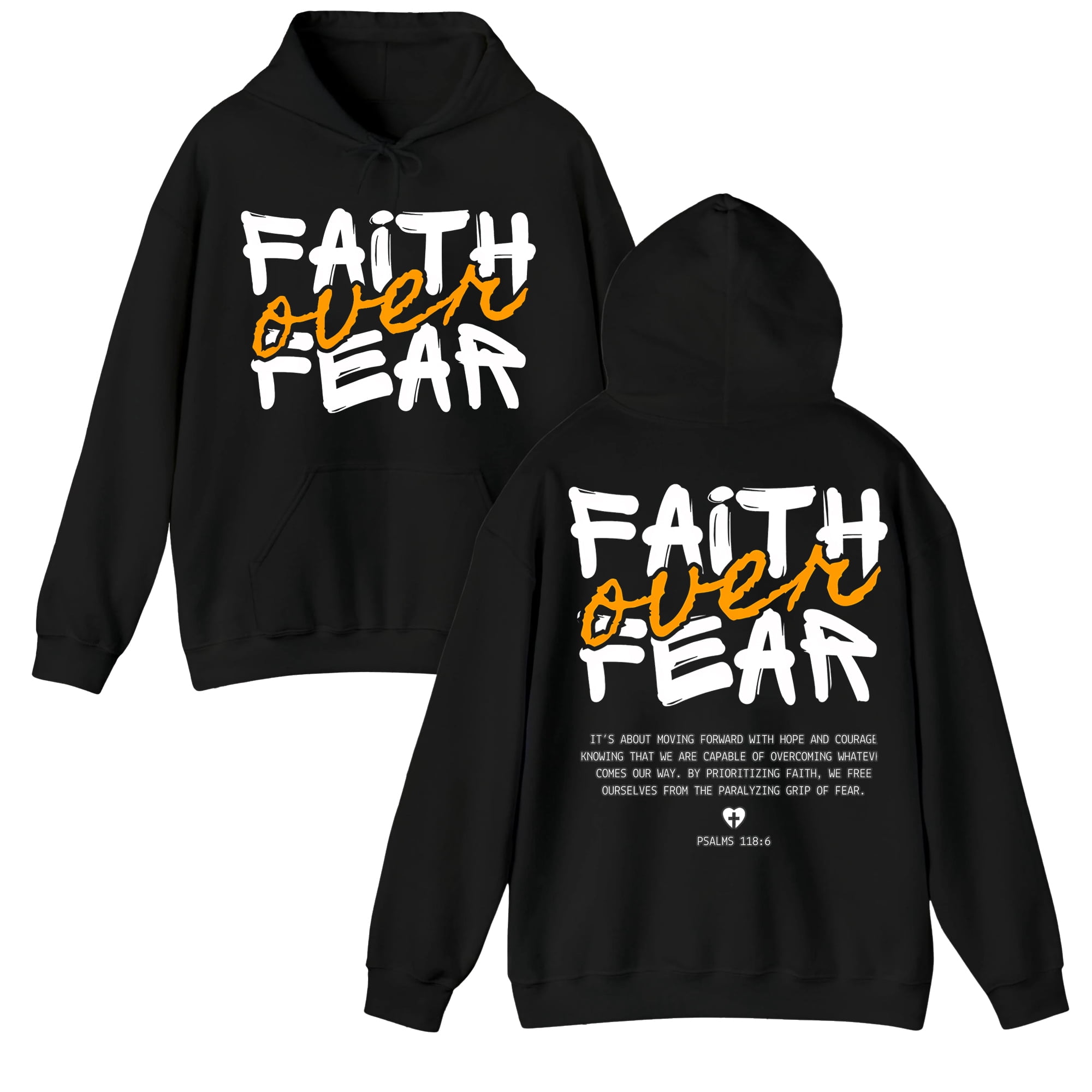 Faith Over Fear Christian Hoodie – Inspirational Bible Verse Psalms 118 ...