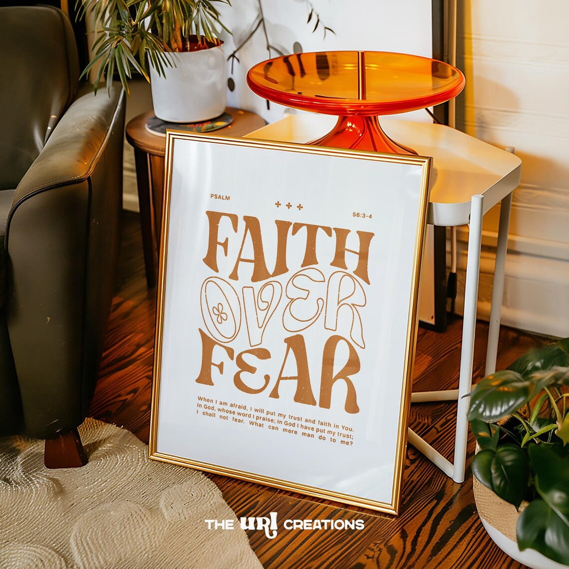 Faith Over Fear Christian Orange Trendy Retro Typography, Unframed ...