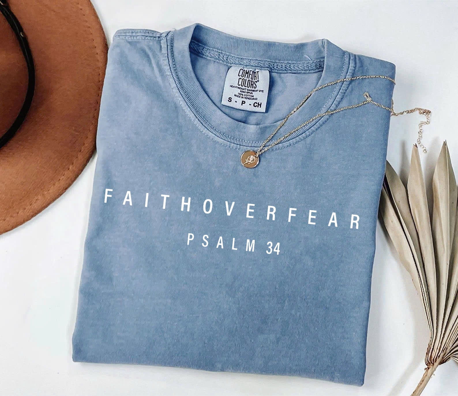 Faith Over Fear Christian T-Shirt – Comfort Colors | Psalm 34 Bible ...
