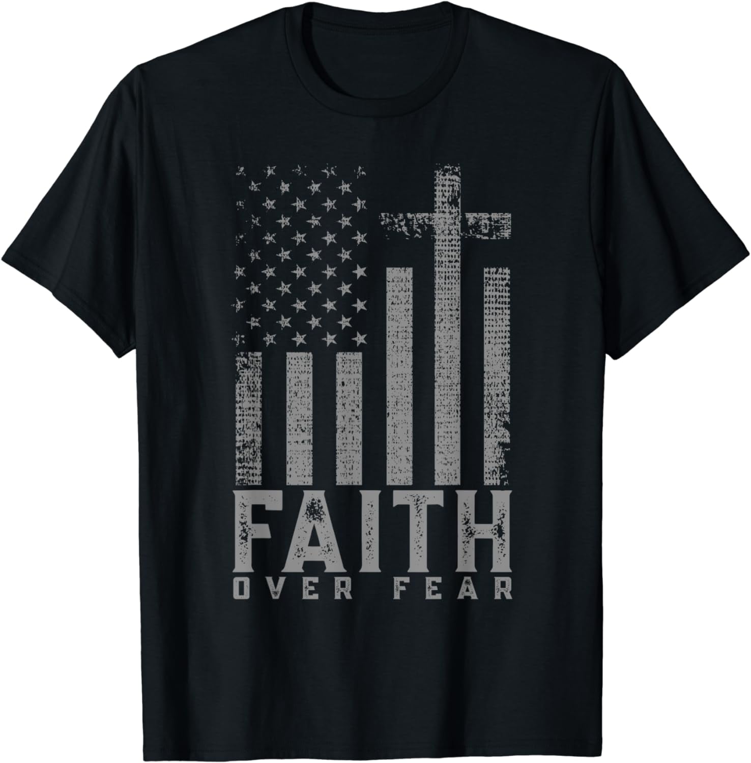 Faith Over Fear Cool Christian Cross American USA Flag T-Shirt ...