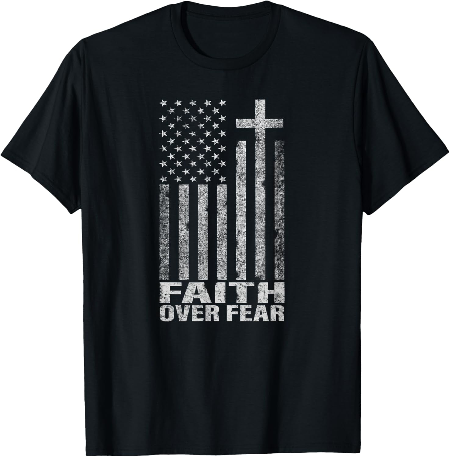 Faith Over Fear Cool Christian Flag Cross for Men Women Short Sleeve T ...