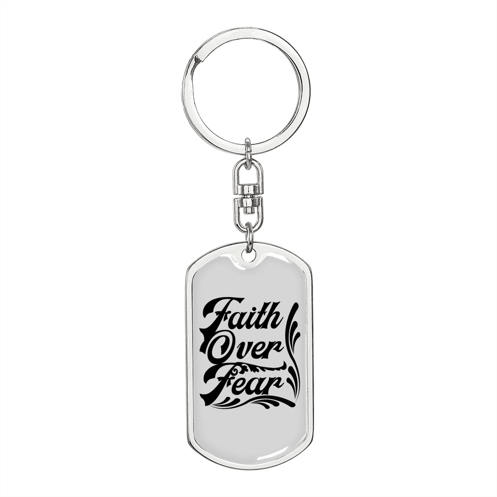 Faith Over Fear Dark Stainless Steel or 18k Gold Premium Swivel Dog Tag ...