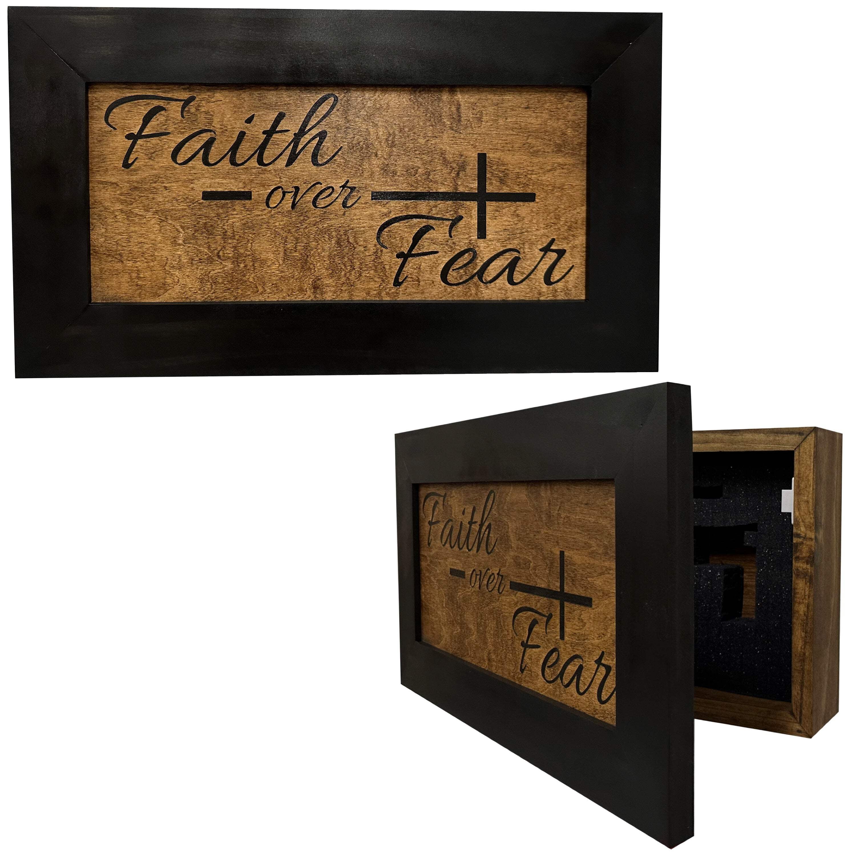 Faith Over Fear Decorative Wall-Mounted Secure Gun Cabinet by Bellewood ...