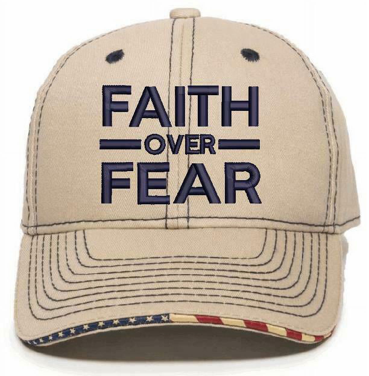 Faith Over Fear Embroidered USA-800 Adjustable Hat with Flag rim - Var ...