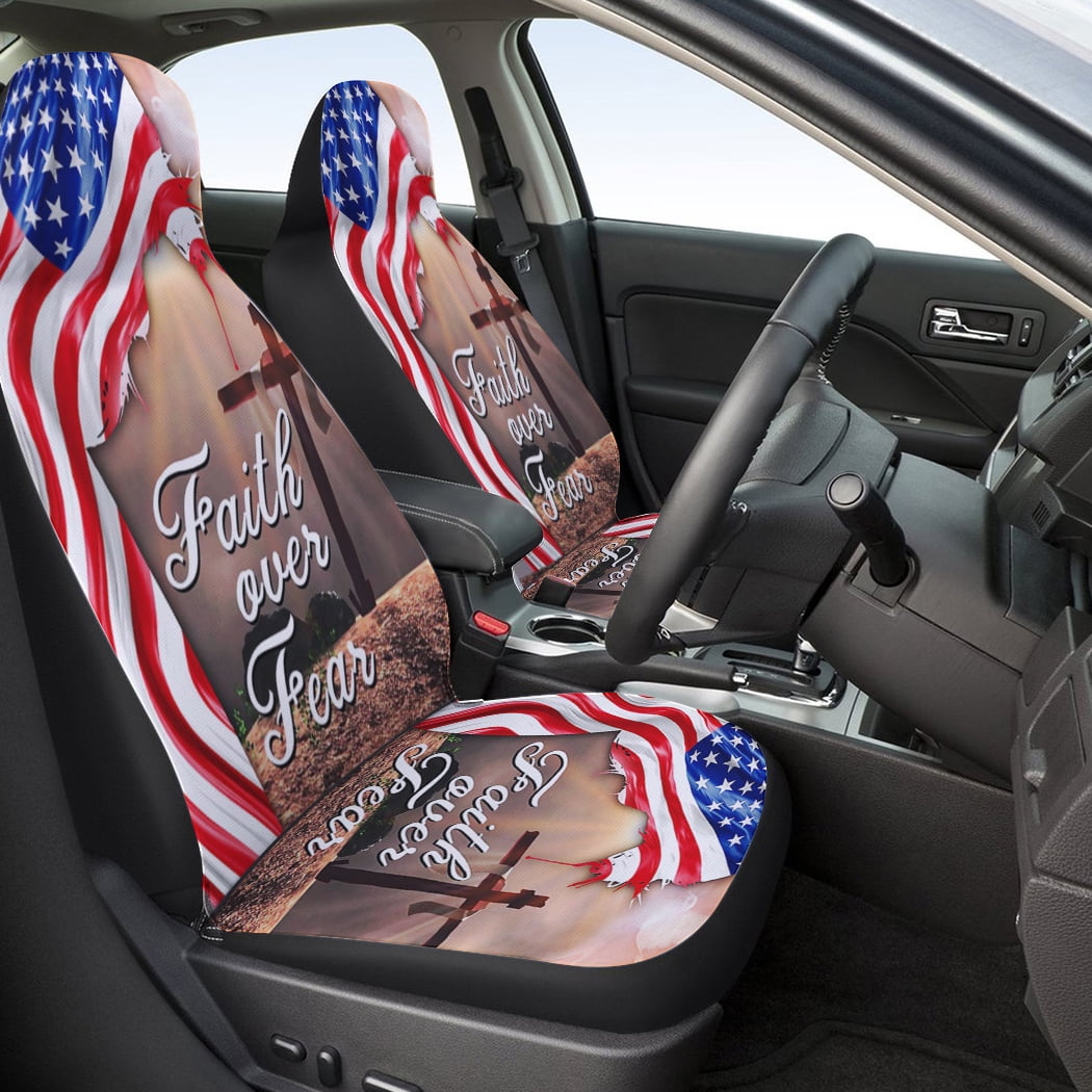Faith Over Fear Jesus Christian Cross American flag Seat Covers Cars ...