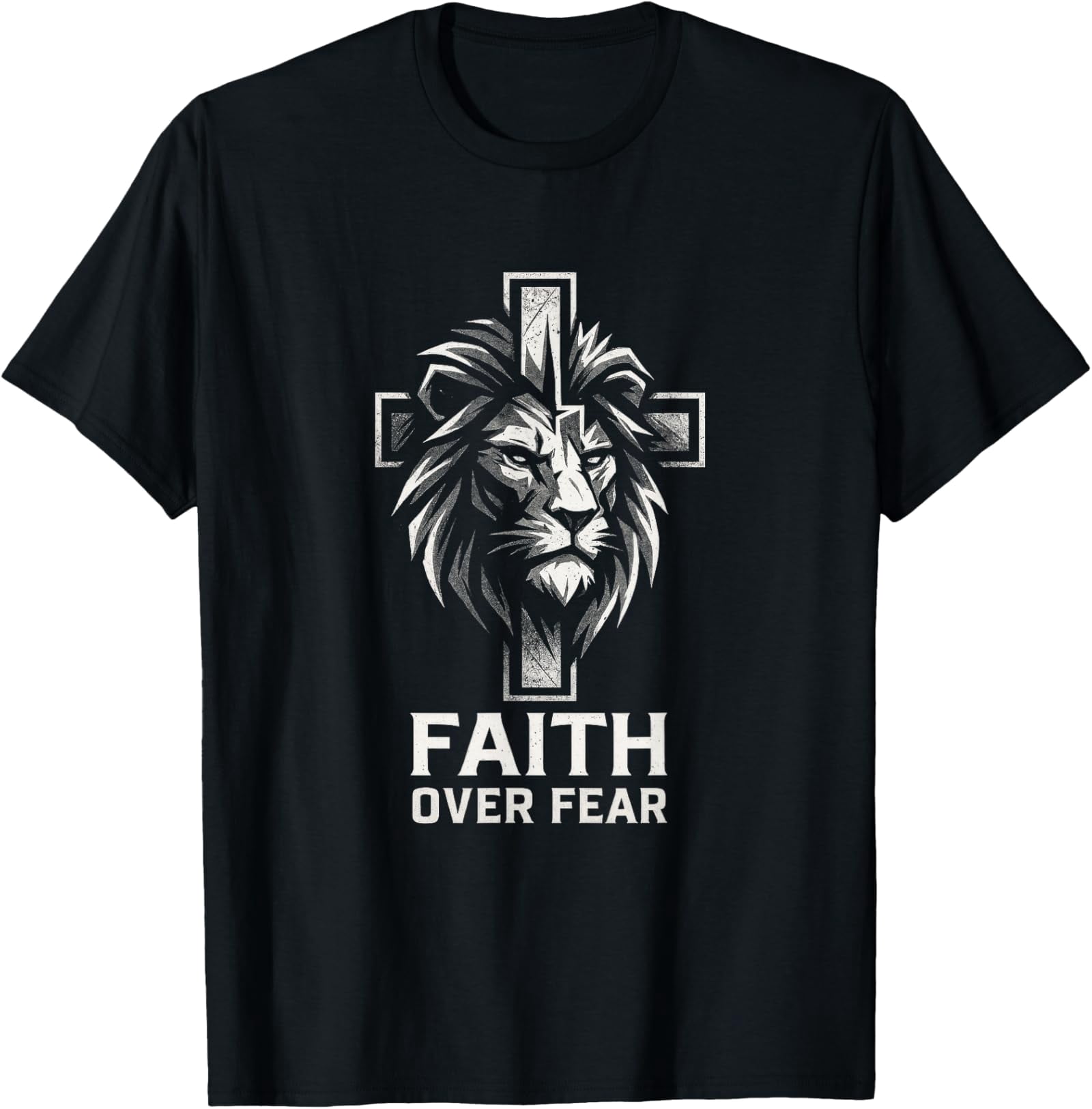 Faith Over Fear - Jesus Christian Faith Lion T-Shirt,Black - Walmart.com