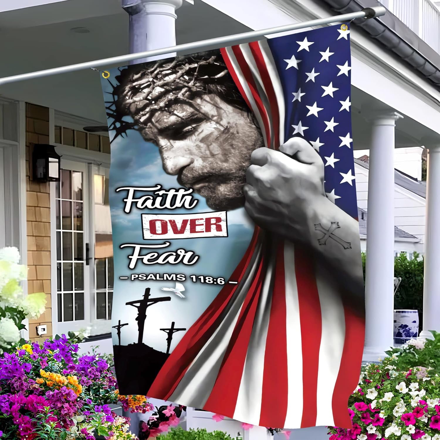 Faith Over Fear Jesus Flag American Flag With Jesus Christ On It Flag ...