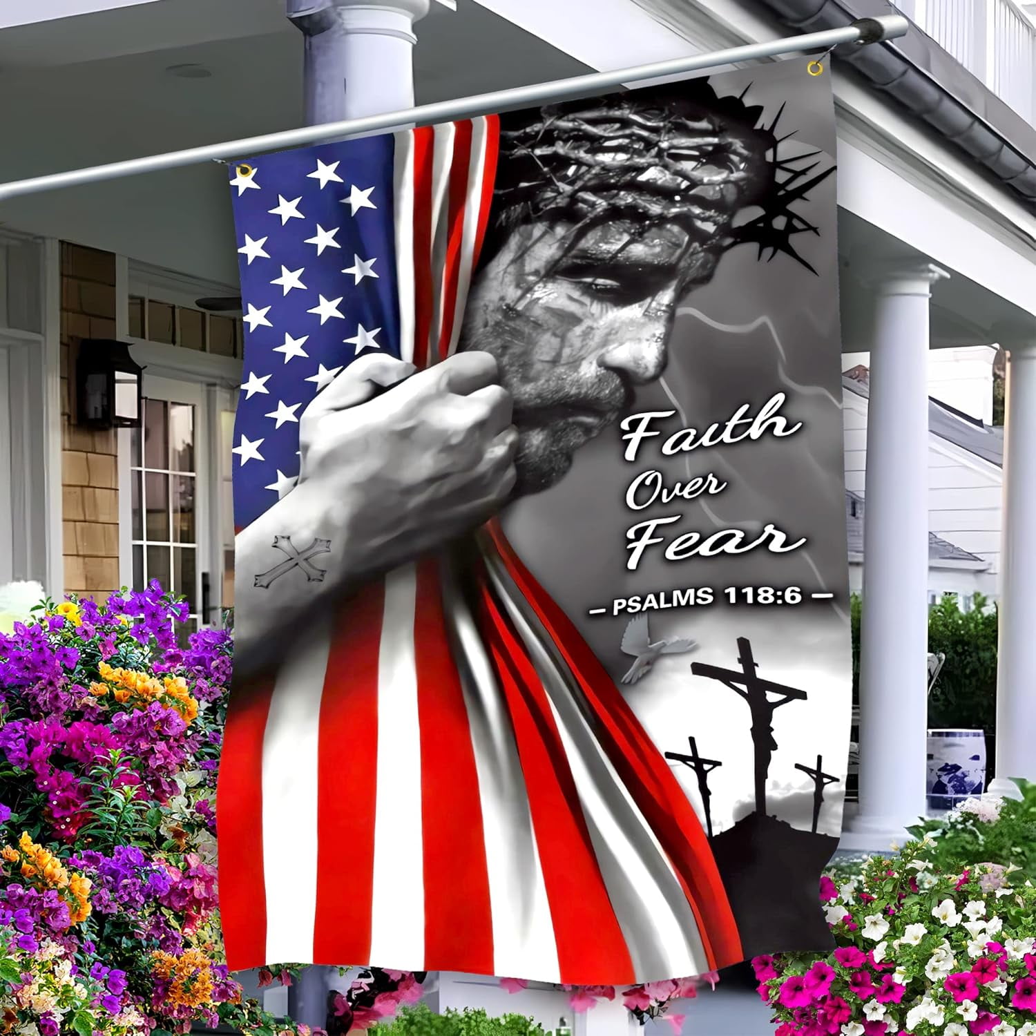 Faith Over Fear Jesus Flag American Flag With Jesus Christ On It Flag ...