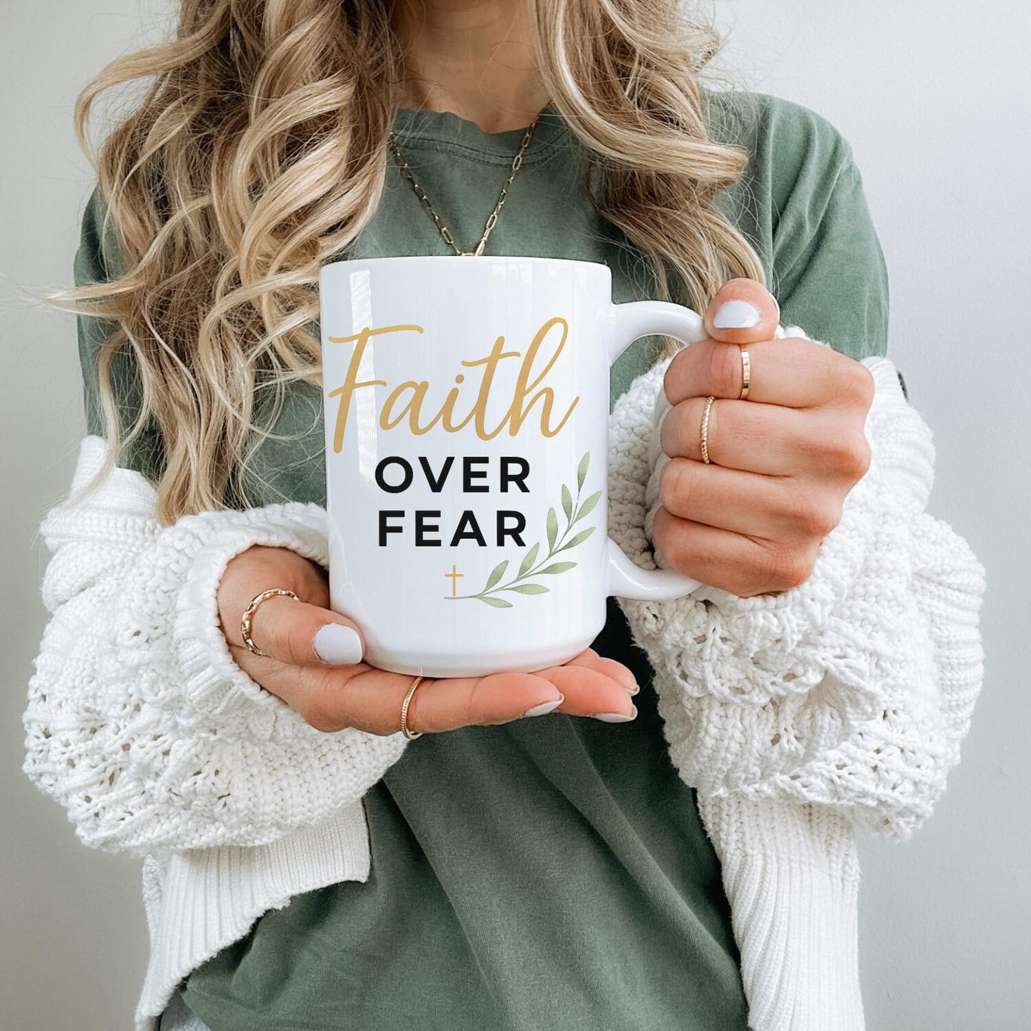 Faith Over Fear Mug, Christian Gift, Inspirational Bible Verse Cup ...