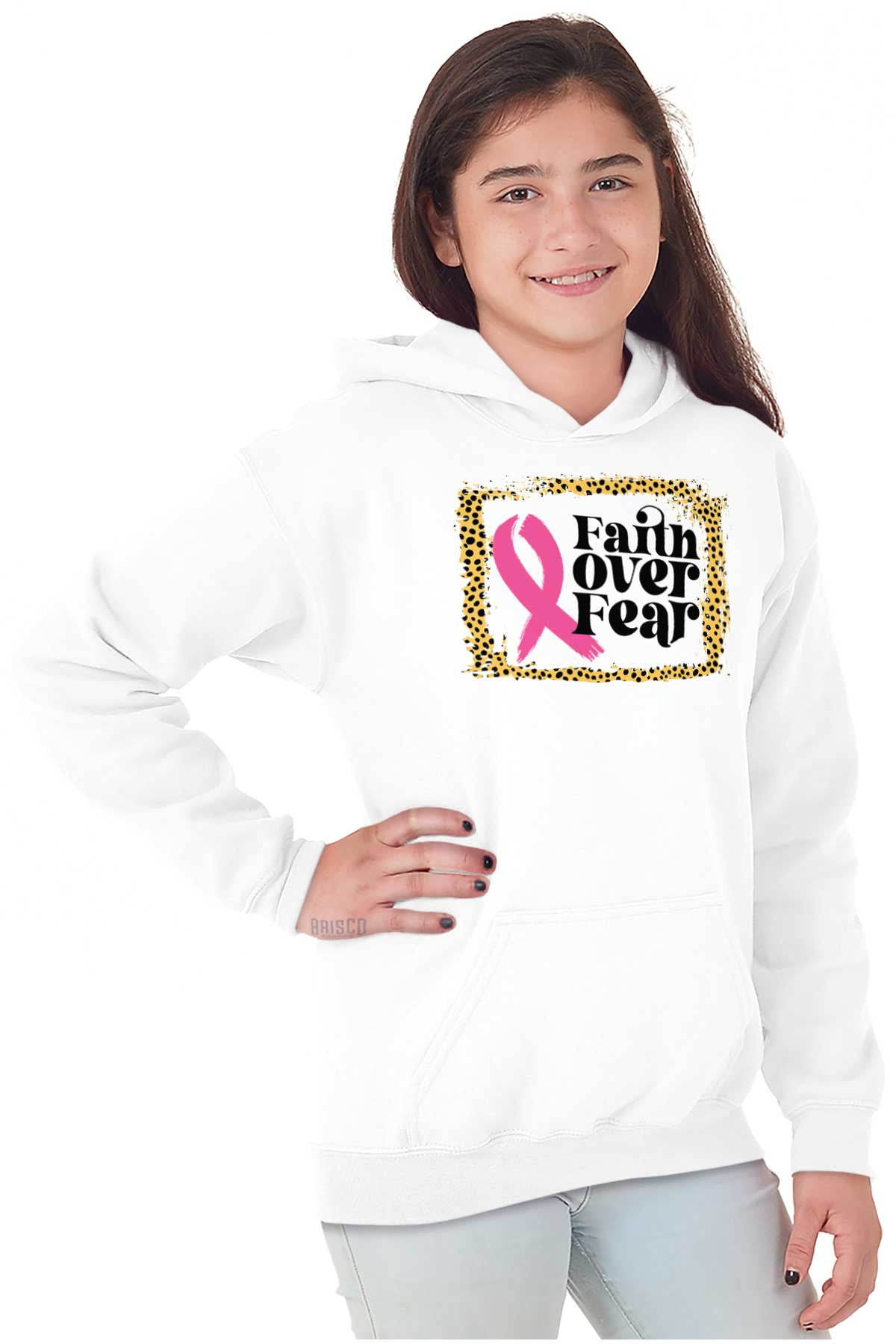 Faith Over Fear Pink Ribbon Cancer Kids Hoodie Sweatshirt Girls Brisco ...