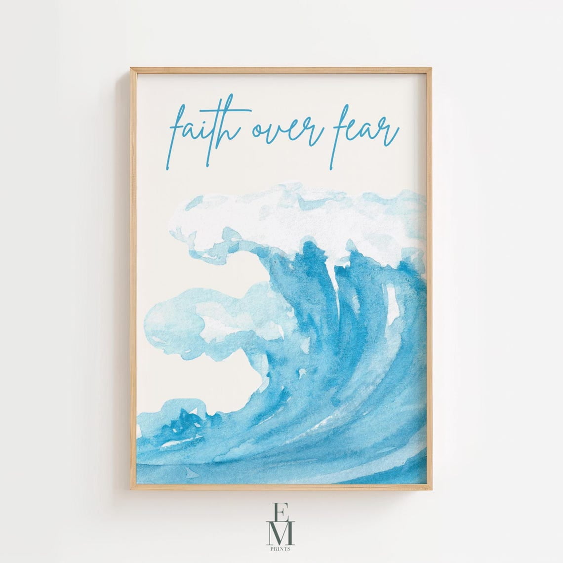 Faith Over Fear Print, Blue Ocean Wave Home Decor #184, Stretched ...
