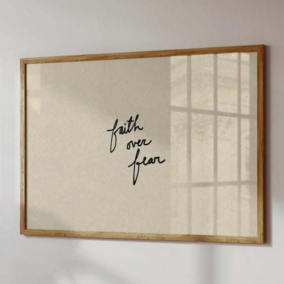 Faith Over Fear Print: Typography Poster, Neutral Christian Decor ...