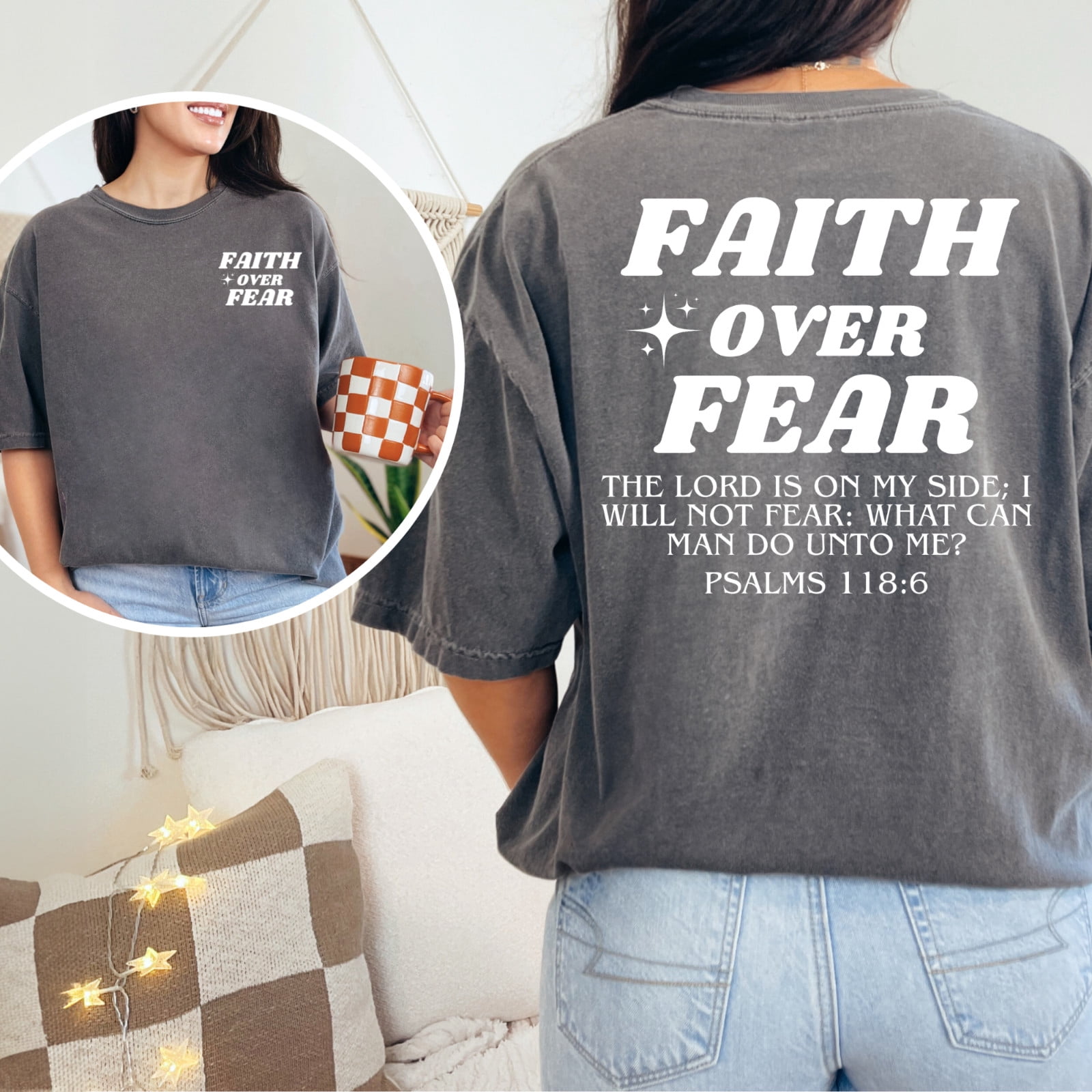 Faith Over Fear Psalm 118 Bible Verse Courageous Christian T-shirt ...