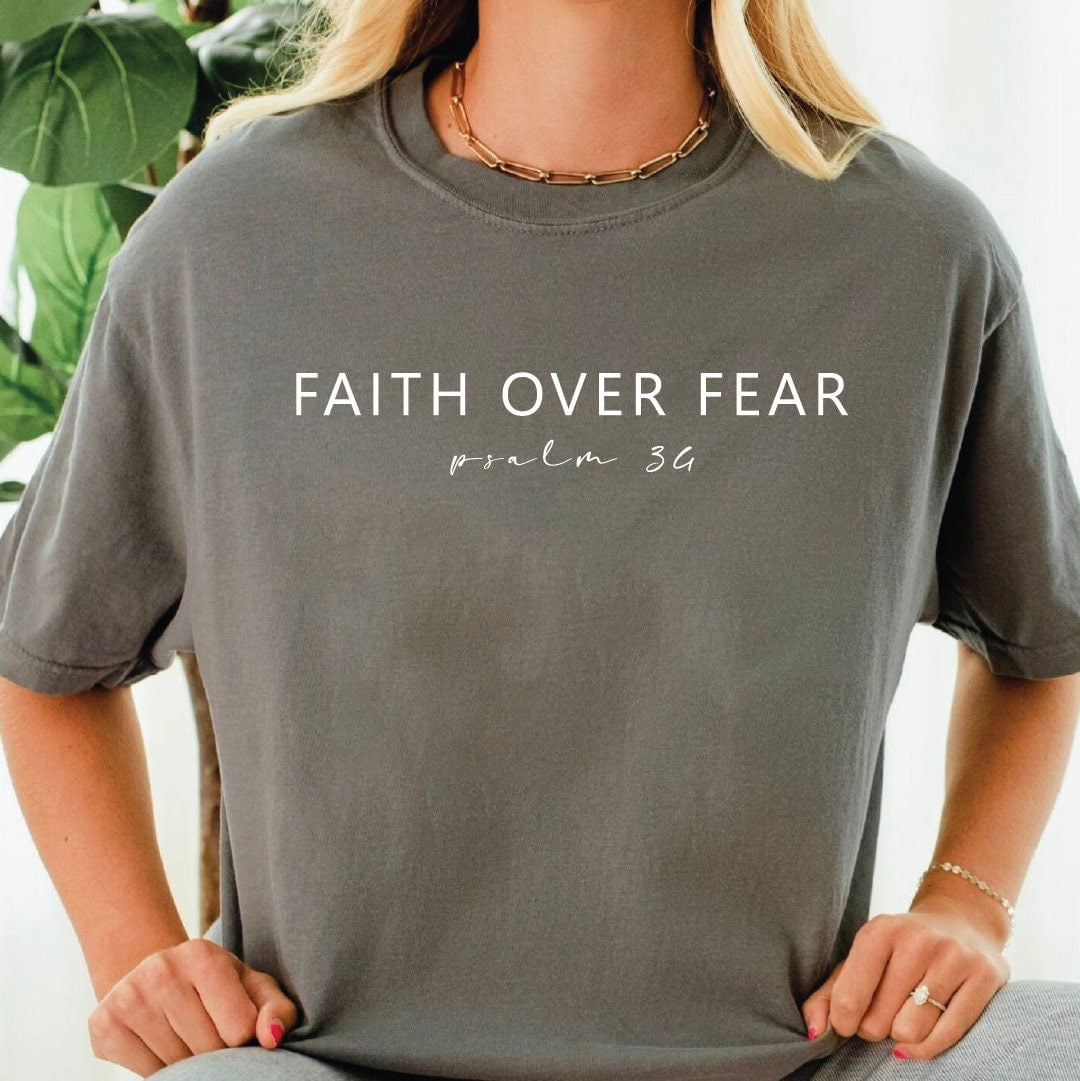Faith Over Fear Shirt, Minimalist Christian Shirt, Psalm 34 Tshirt ...