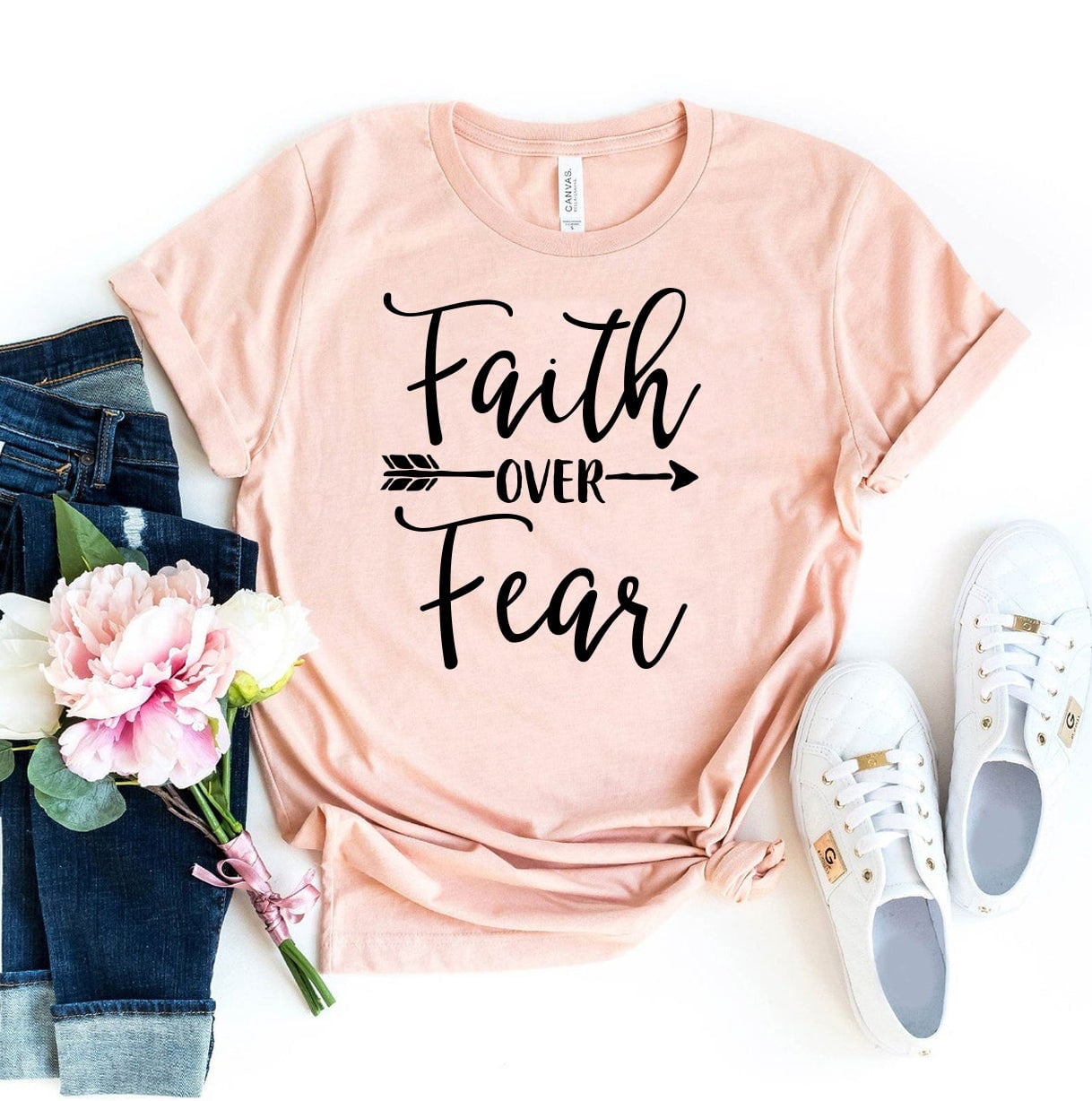 Faith Over Fear T-shirt Women's Cross Tshirt Jesus Shirt Religious Top ...