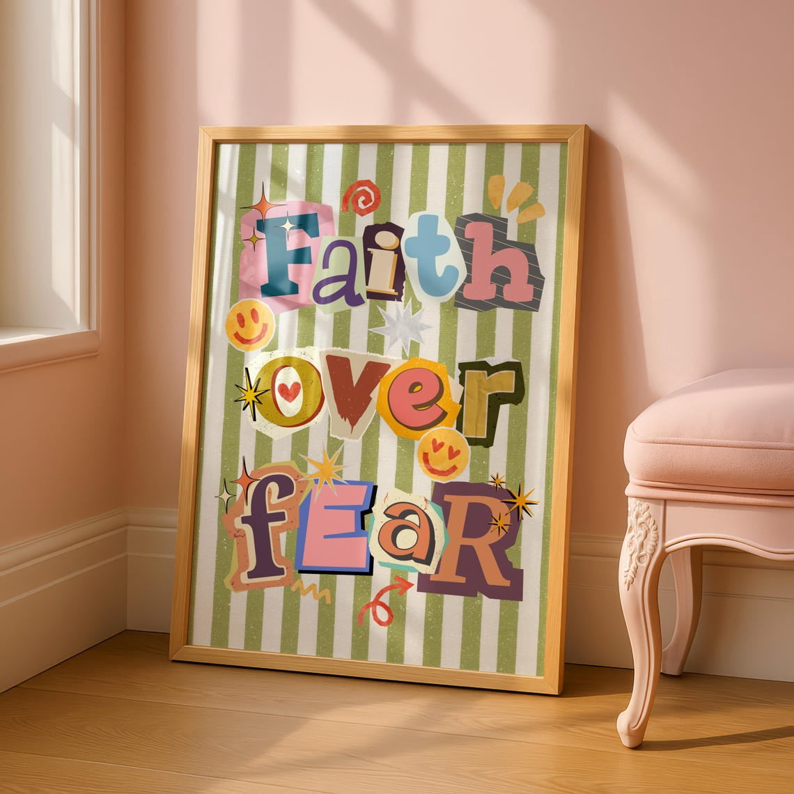 Faith Over Fear Wall Art Retro Christian Quote Doxology Poster Modern ...