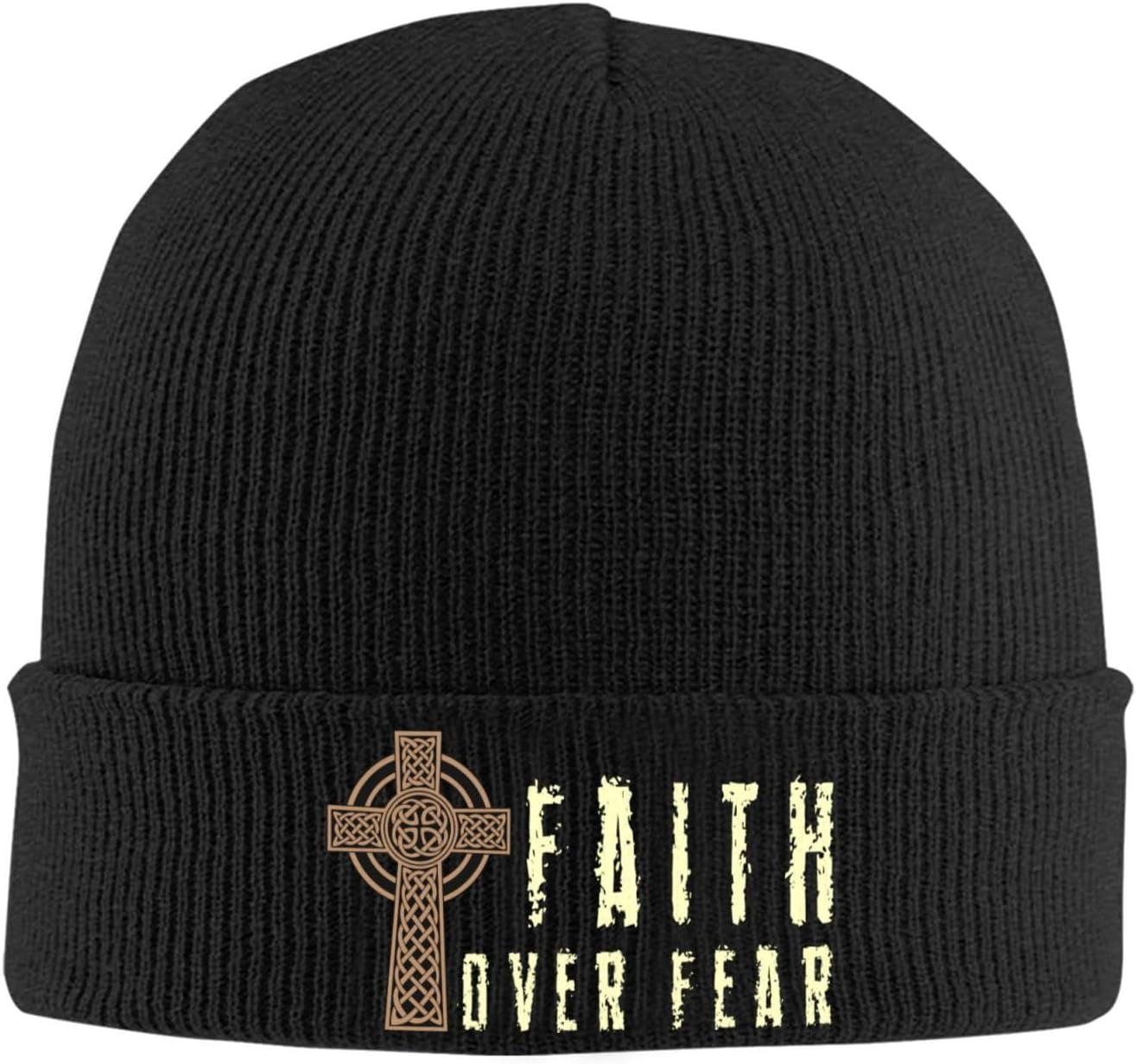 Faith Over Scripture Verse Christian Beanie Hat Cuffed Knit Skull Cap ...
