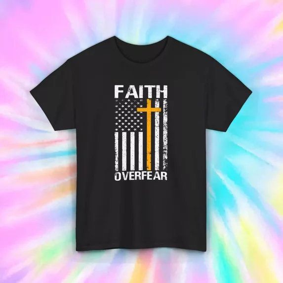 Faith Overfear T-Shirt, Christian American Flag Cross Graphic ...