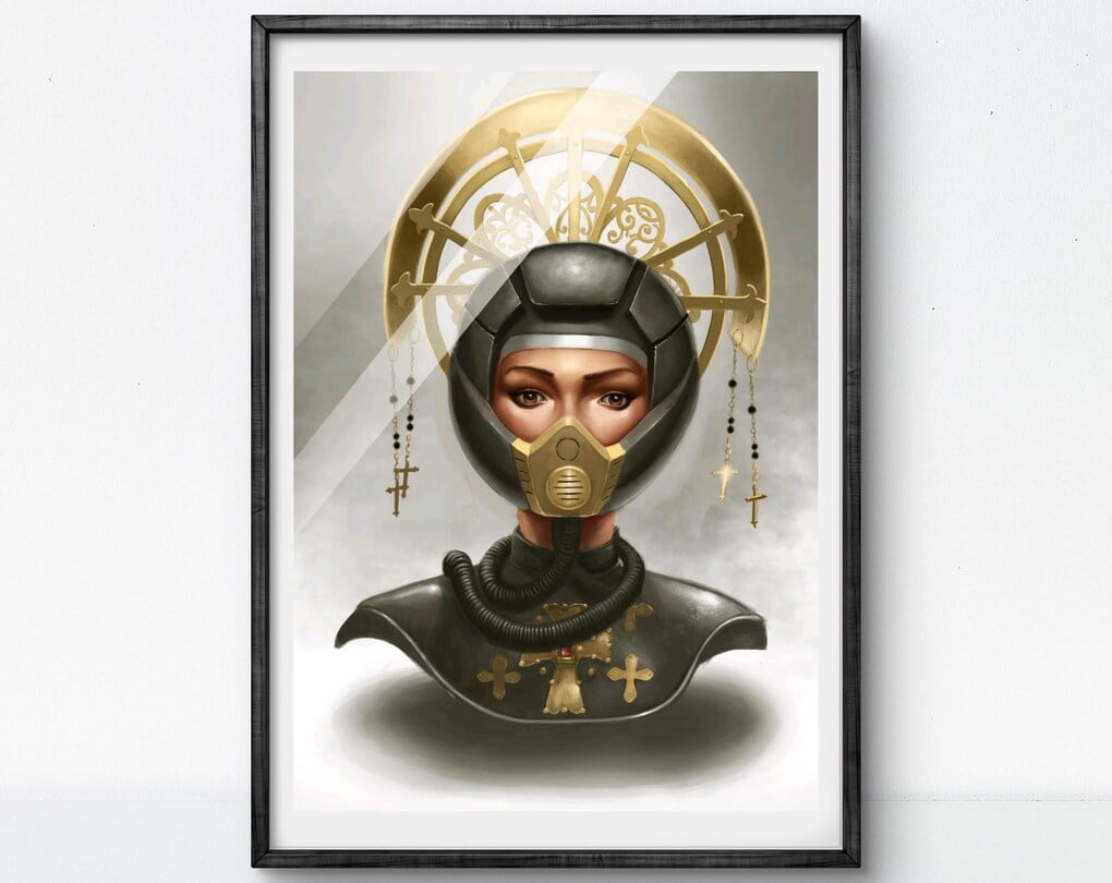 Faith Poster, Seven Virtues Series, Modern Saint Print, Futuristic ...