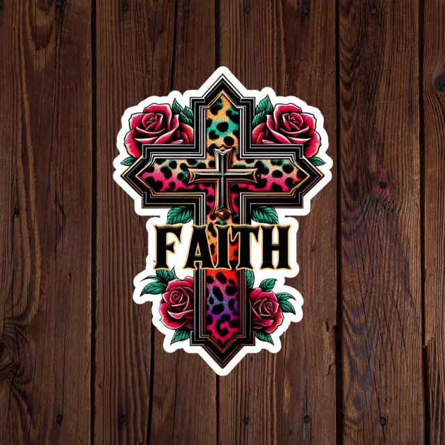 Faith Sticker Animal Print Roses Cross Jesus God Bible Christianity ...